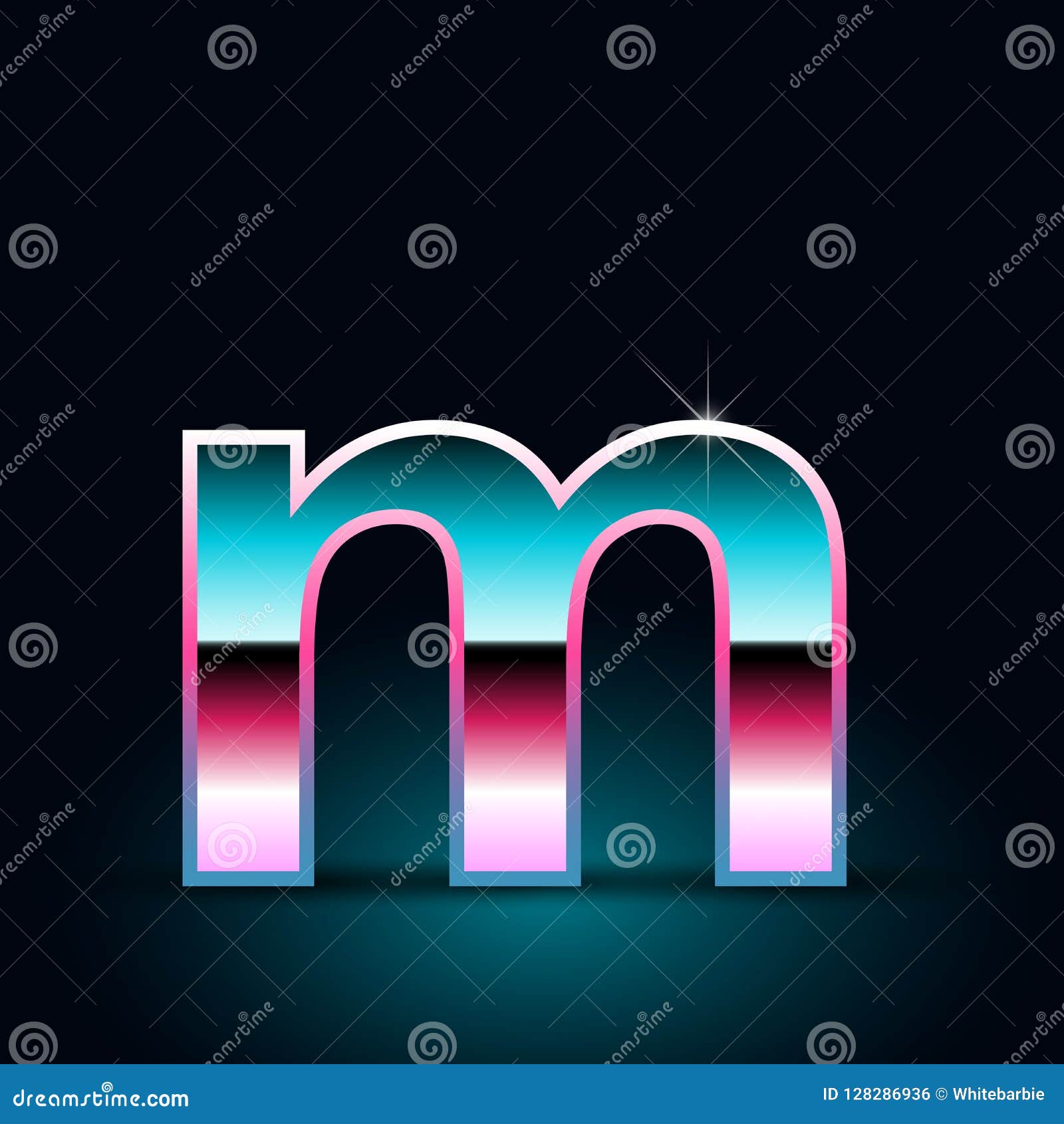 Retro Letter M Lowercase. 80s Vector Font Isolated on Black Background ...