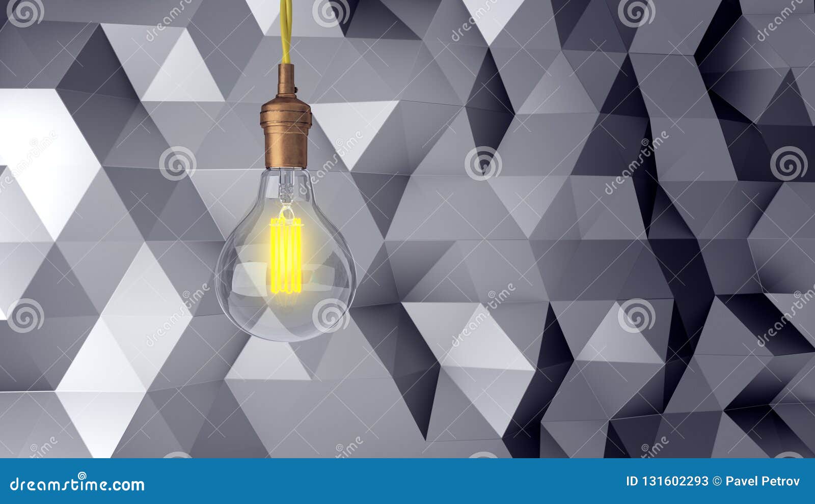 Retro Light Bulb on an Abstract Modern Background of Triangles. 3d ...