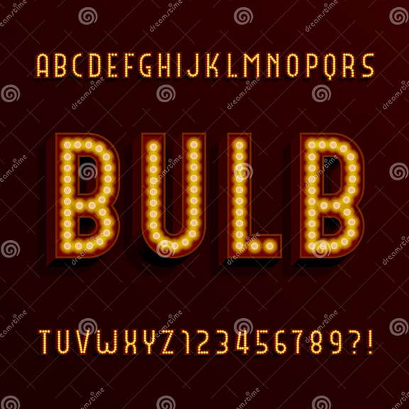 Retro Light Bulb Alphabet Vector Font. 3D Type Letters with Lightbulbs ...