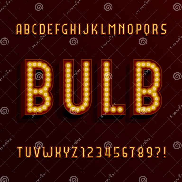 Retro Light Bulb Alphabet Vector Font. 3D Type Letters with Lightbulbs ...