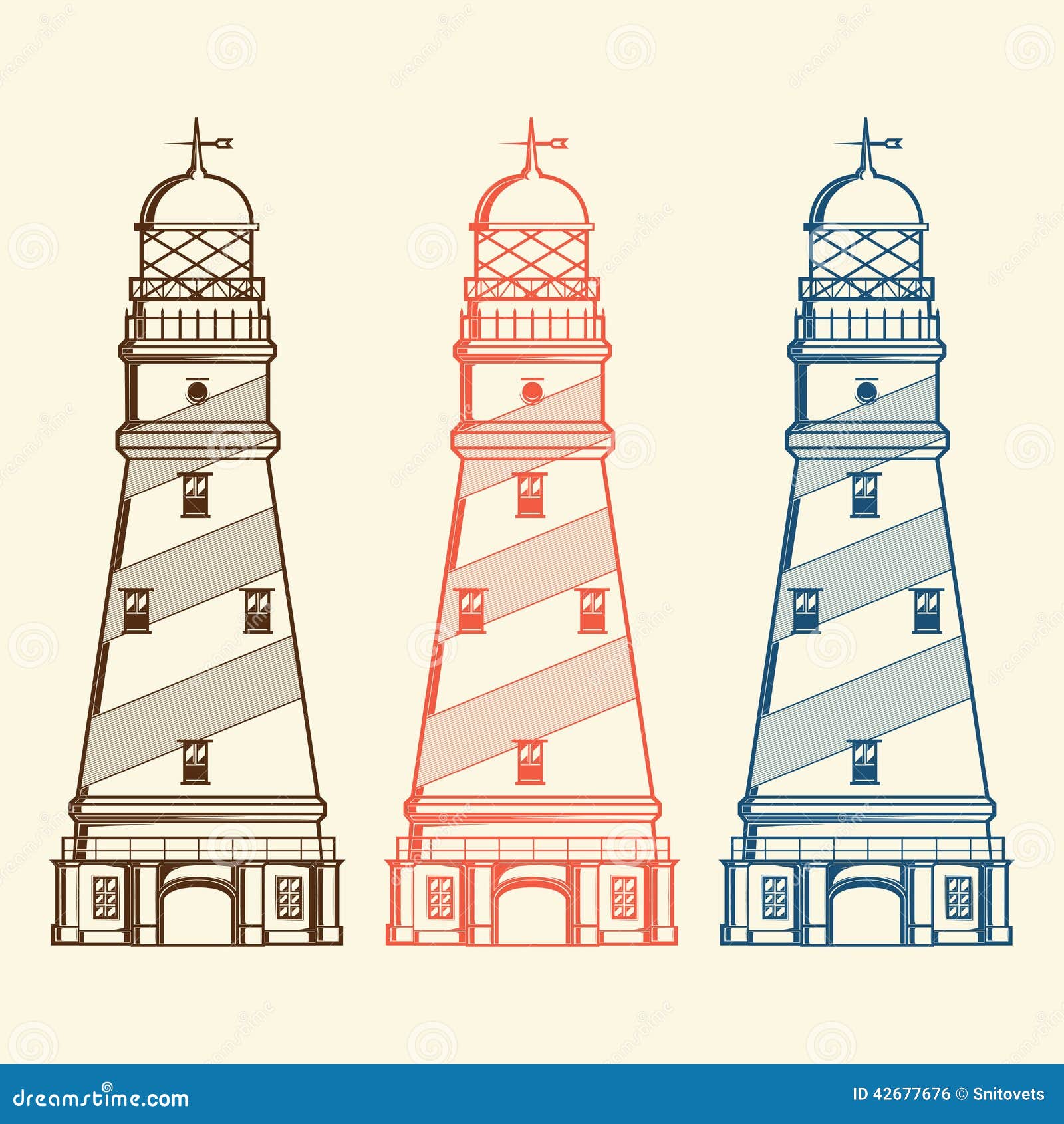 Retro Lighthouses Set On White Background. Line Art. Modern Design ...