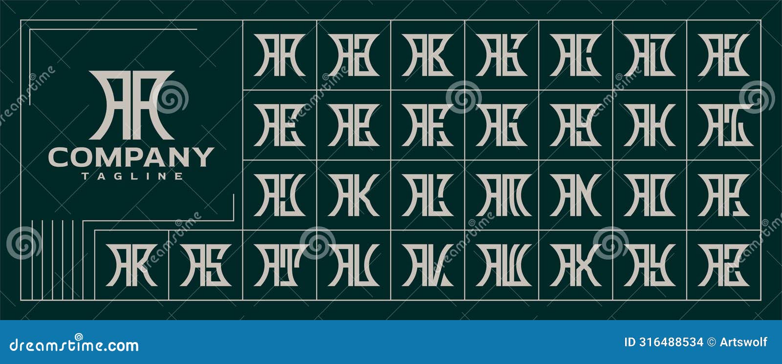 Retro Line Abstract Shape Initial Letter a AA Logo Set Stock Vector ...