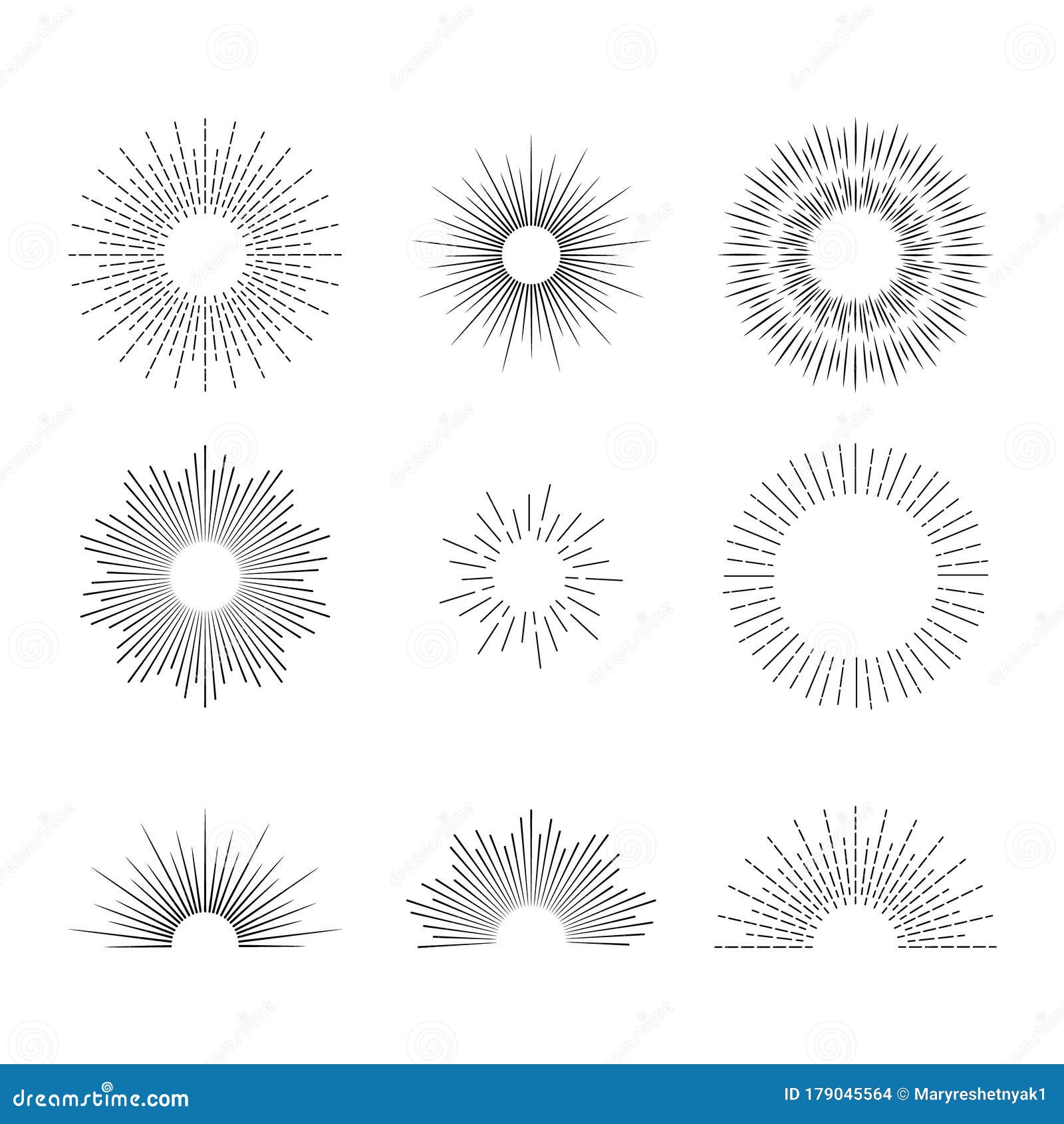 Retro Linear Sunrise Icon. Sunburst Line Element for Geometry ...