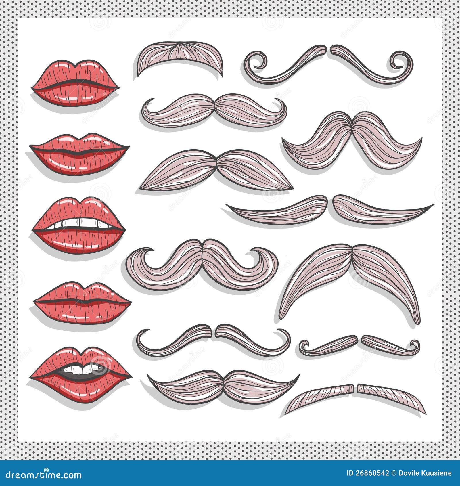 Retro Lips and Mustaches Elements Set Stock Vector - Illustration of ...
