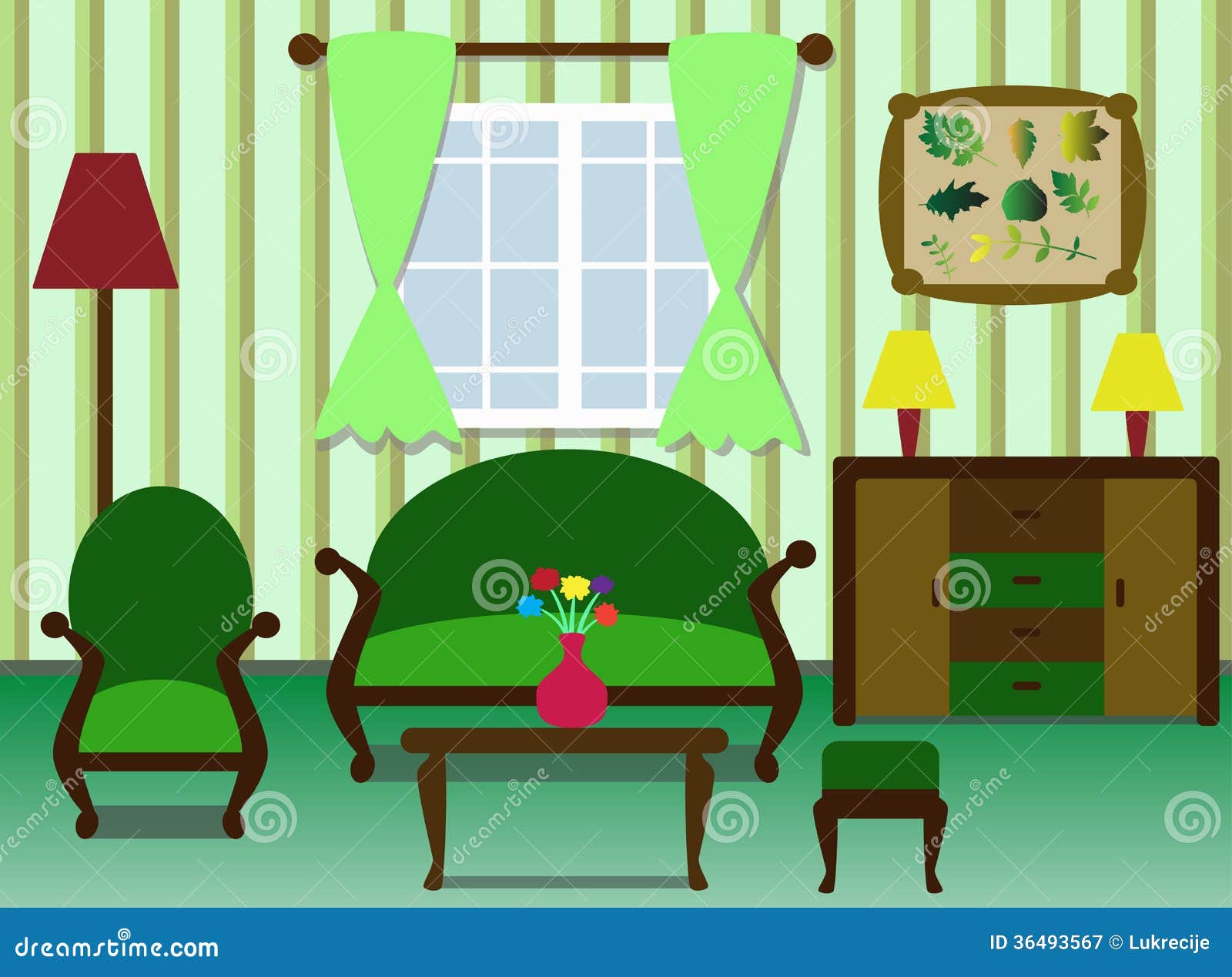 Retro living room interior stock vector. Illustration of graphic - 36493567