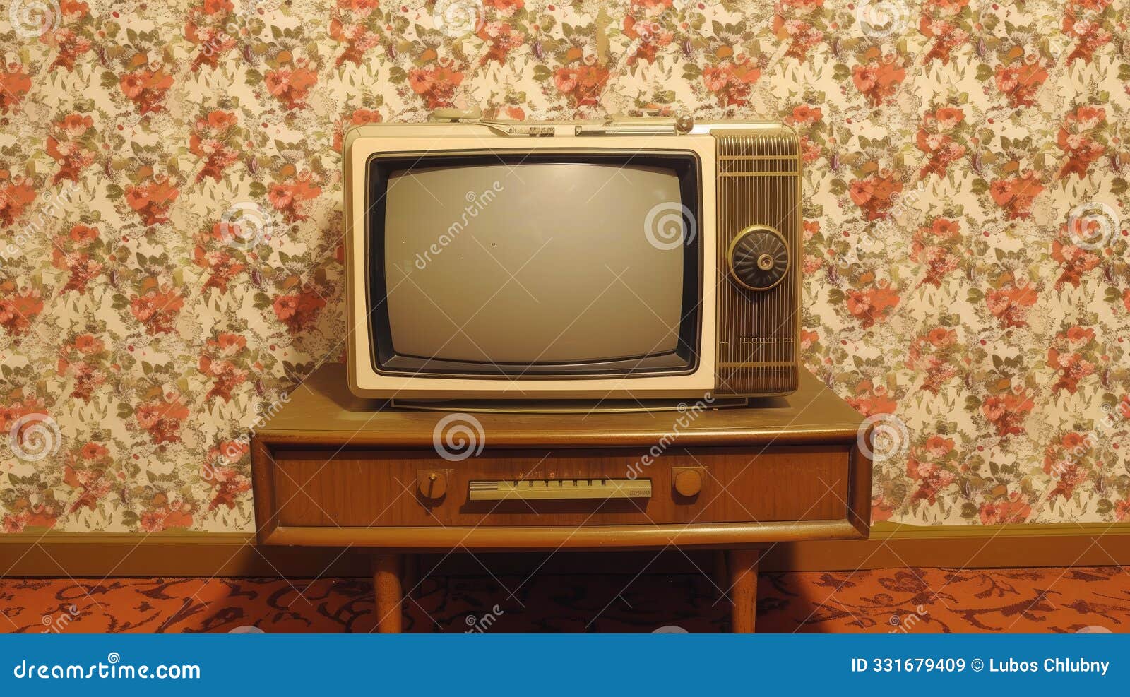 Retro Living Room Setup with Vintage TV Stock Illustration ...