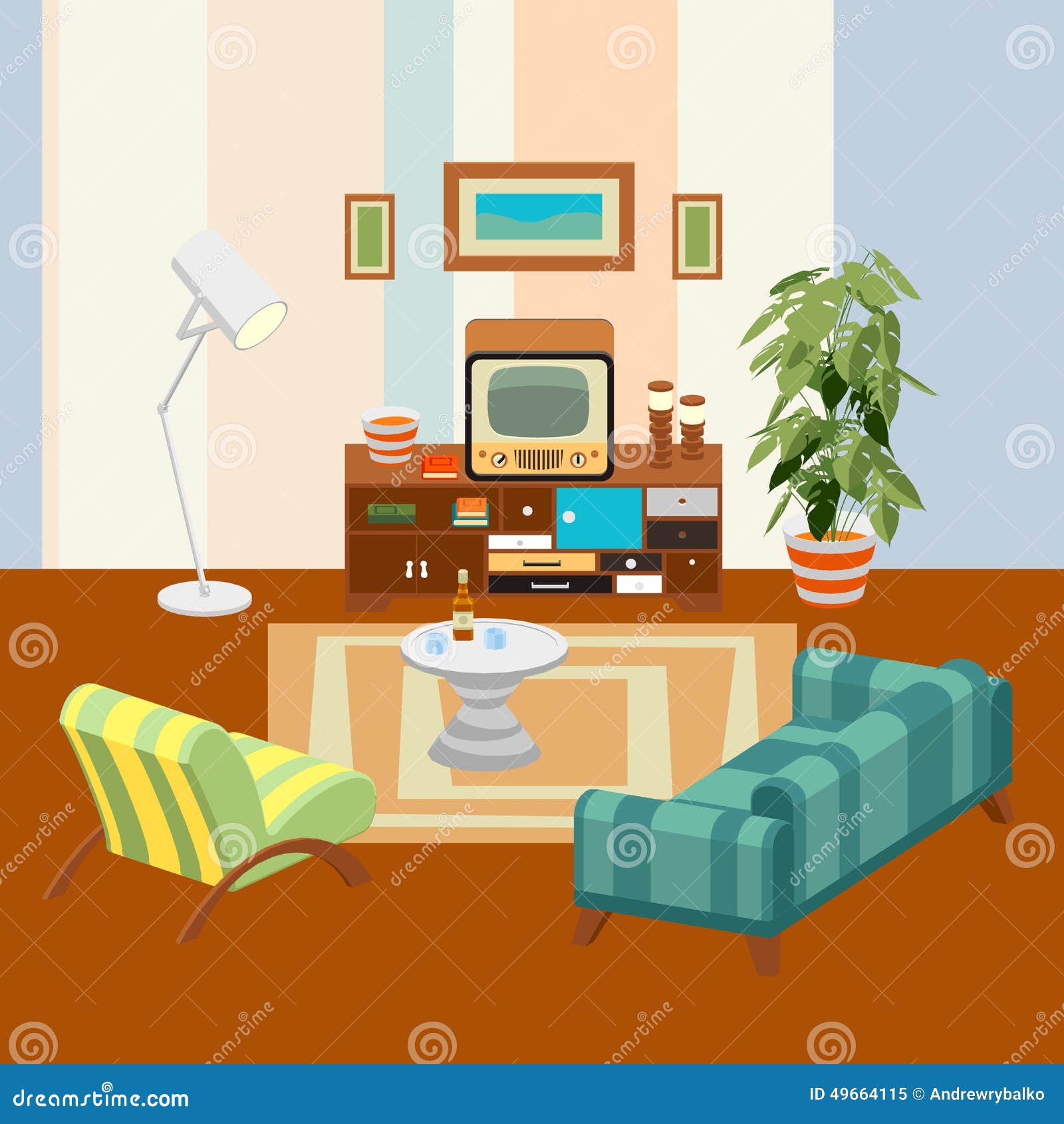 Retro Living Room stock vector. Illustration of retro - 49664115