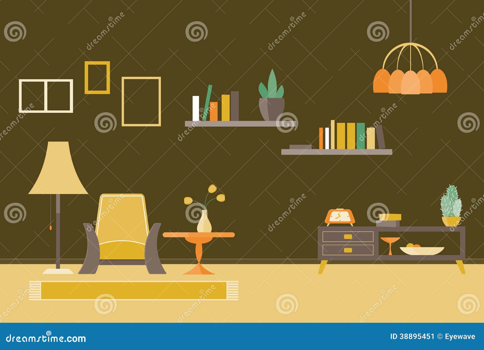 Retro Living Room Vector Illustration Stock Vector - Illustration of ...
