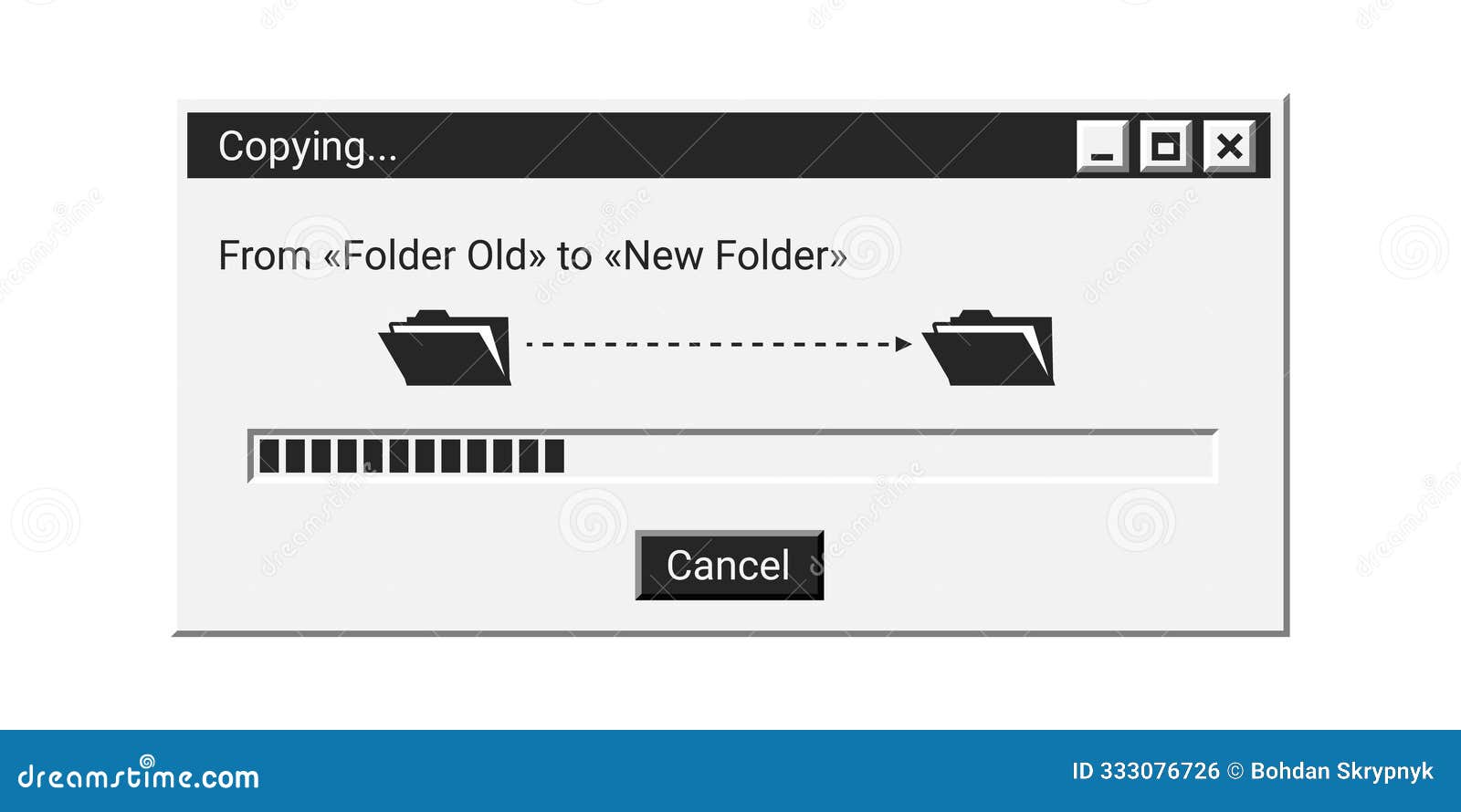 Retro Loading Window In Black Color With Old Folders. Copying Window In ...