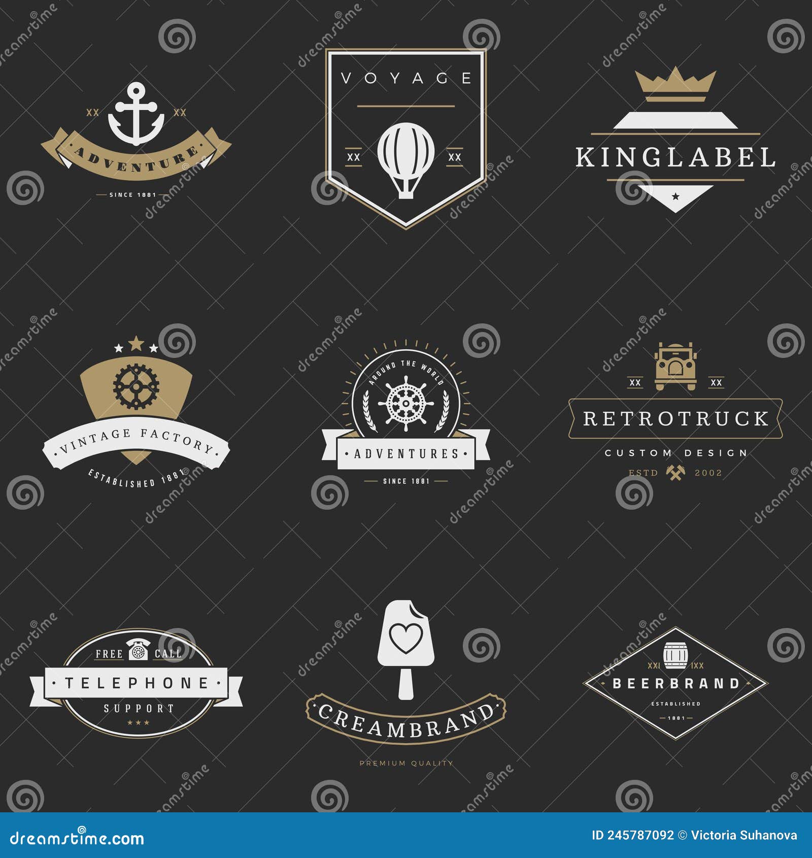 Retro Logotypes Vector Set. Vintage Graphics Design Elements Stock ...