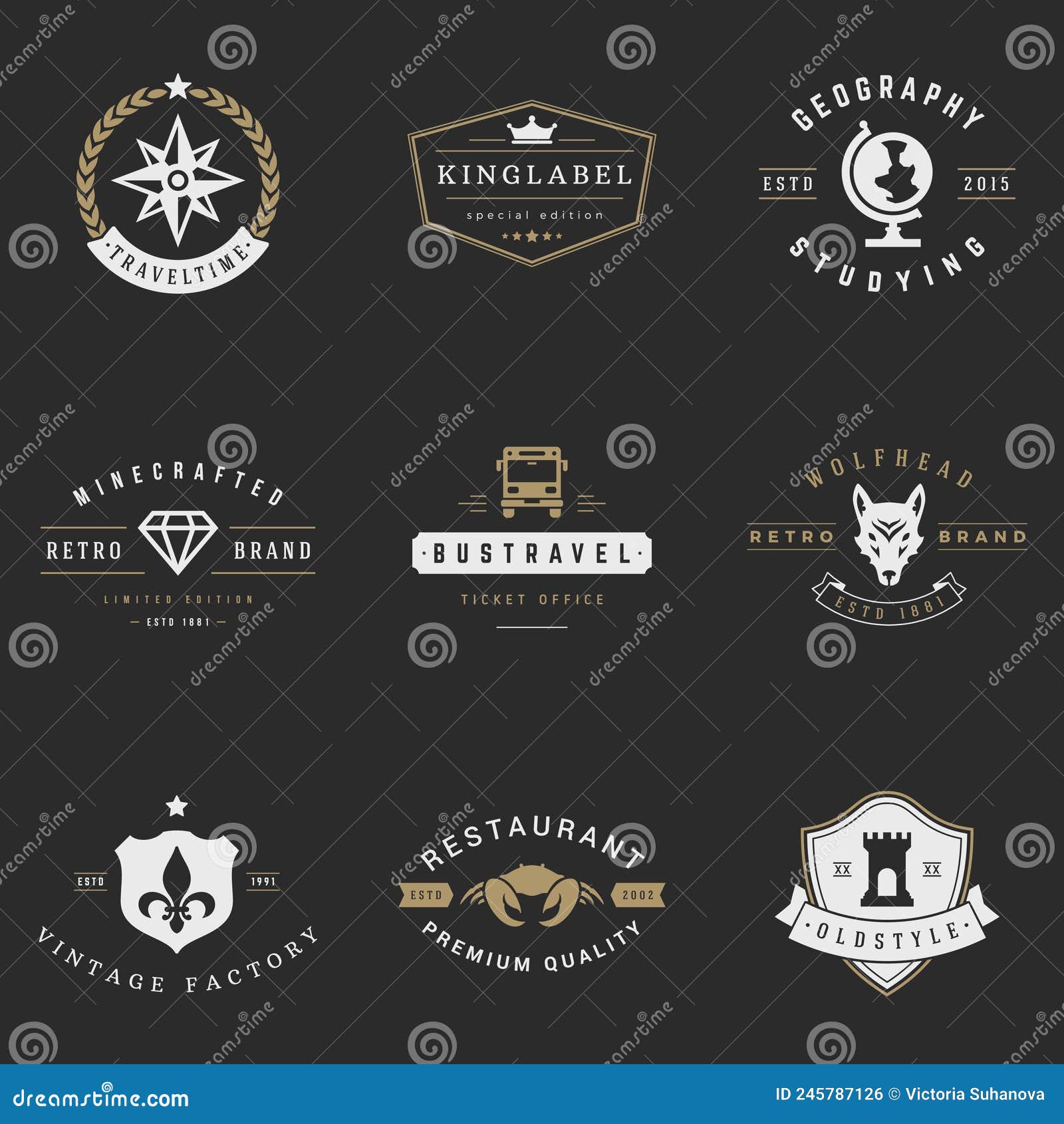 Retro Logotypes Vector Set. Vintage Graphics Design Elements Stock ...