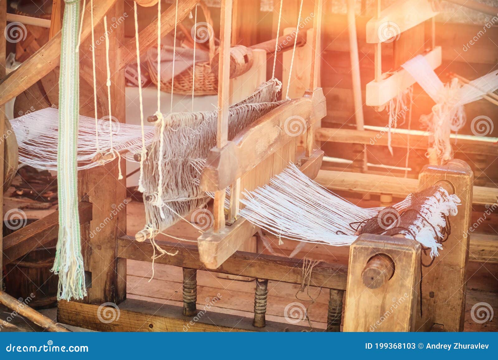 Retro Loom for Fabric Making. Traditional Vintage Weaving Machine for ...