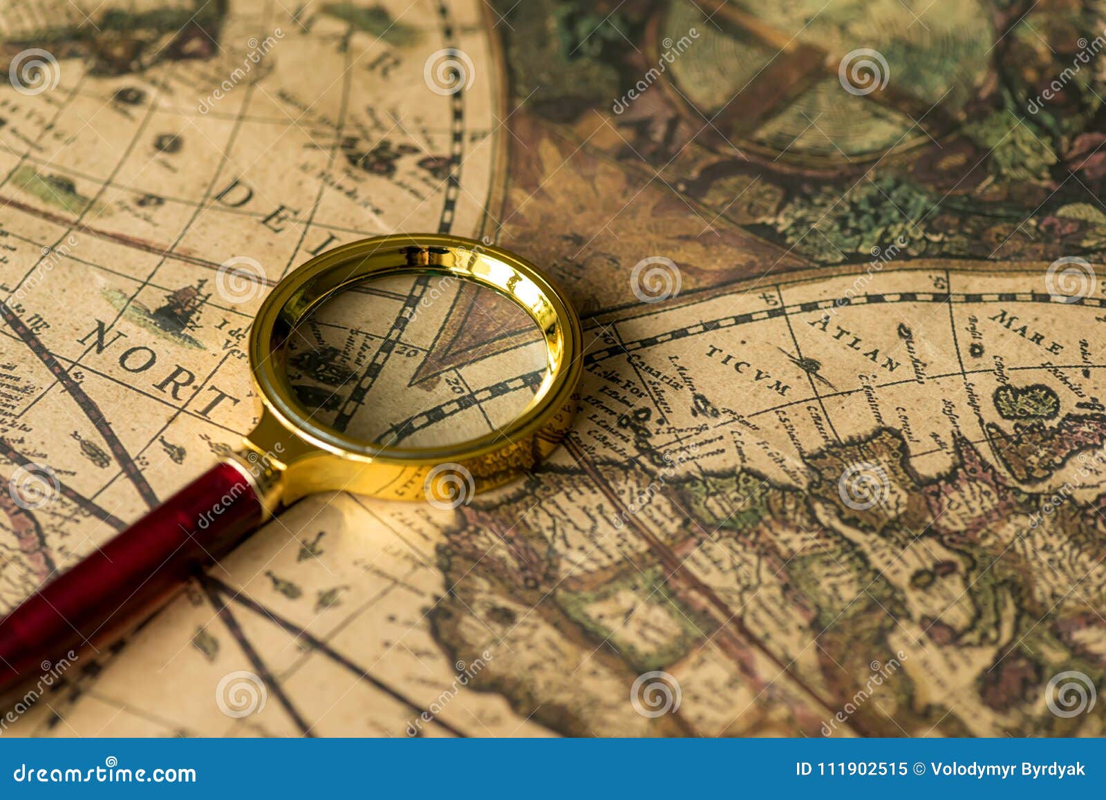Retro Magnifier with Old Map Stock Image - Image of exploration ...