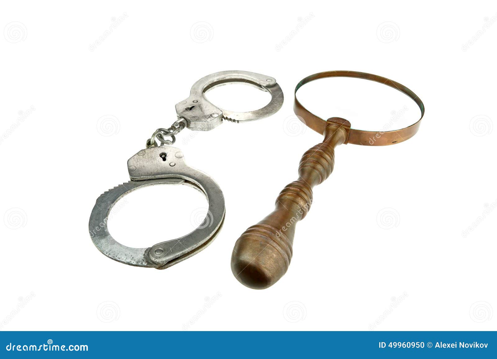 Retro Magnifying Glass and Handcuffs Stock Photo - Image of arrest ...