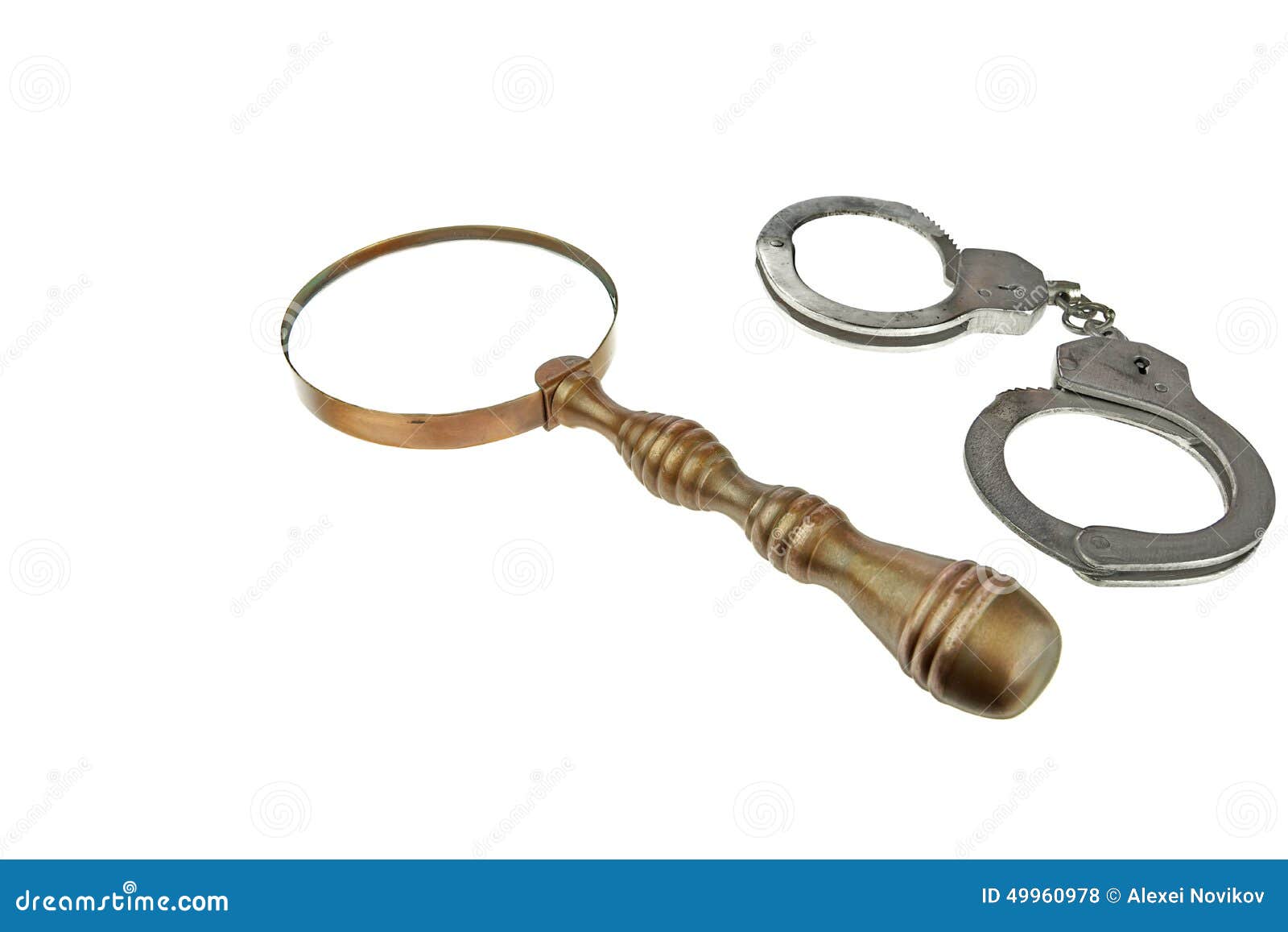 Retro Magnifying Glass and Handcuffs Stock Photo - Image of metal ...