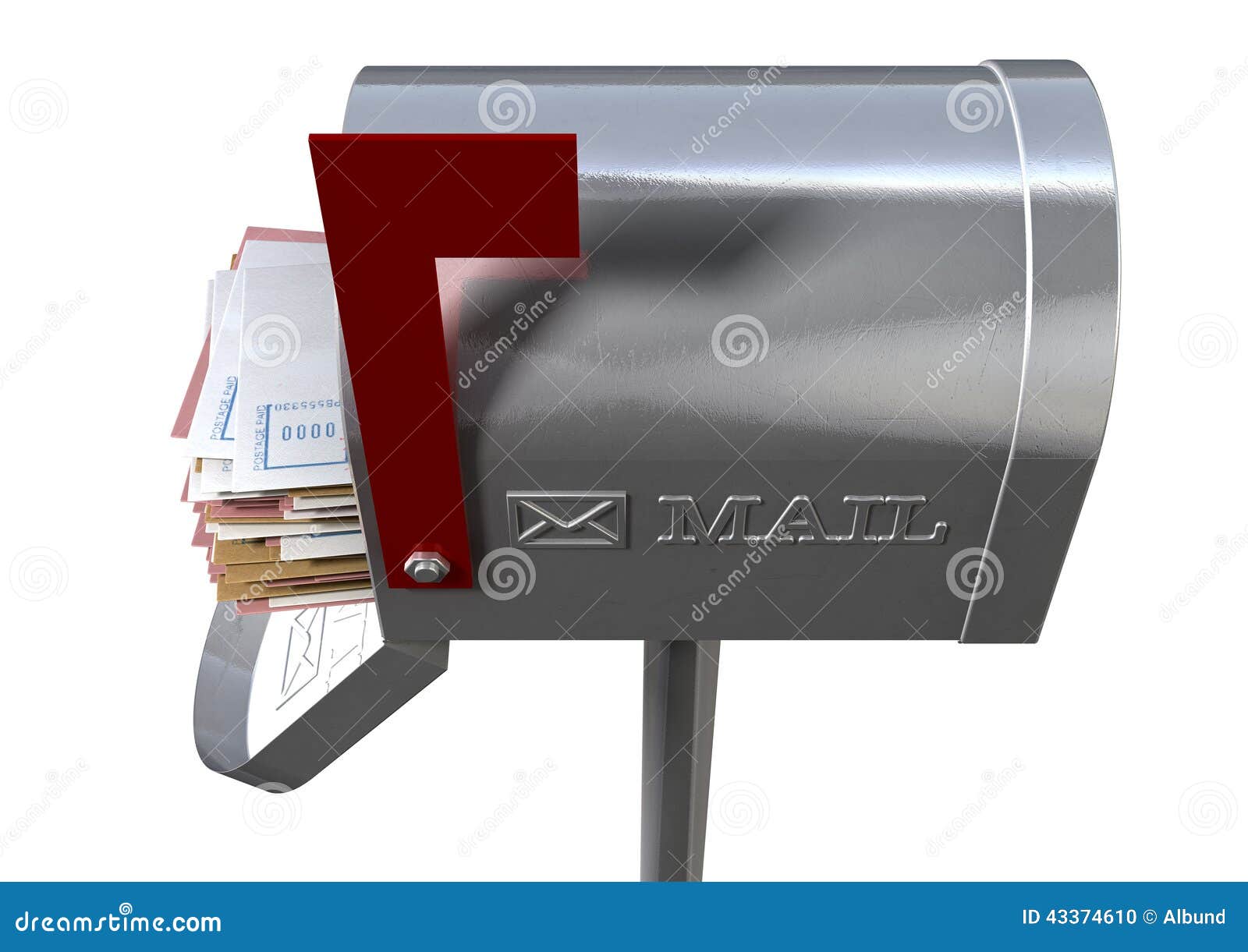 Retro Mail Box and White Envelope Stack Stock Photo - Image of pole ...