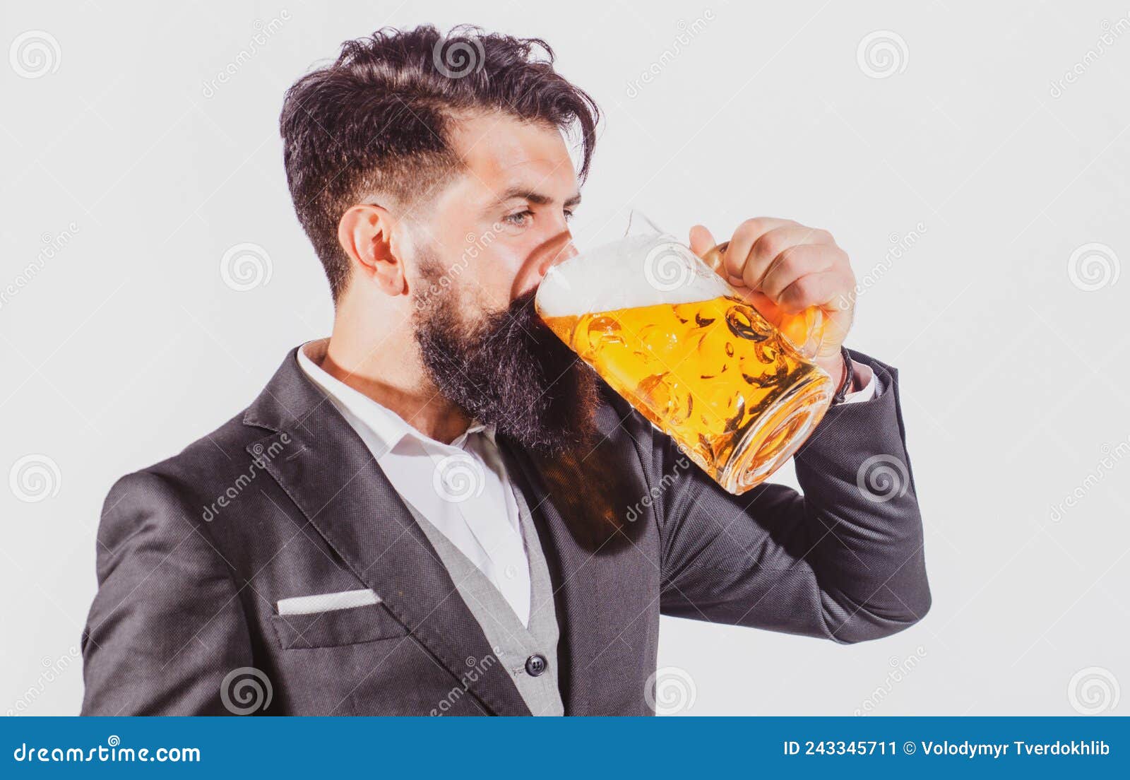 Retro Man with a Beer, Alcoholic Beverages. Guy Drinking Beer. Stock ...