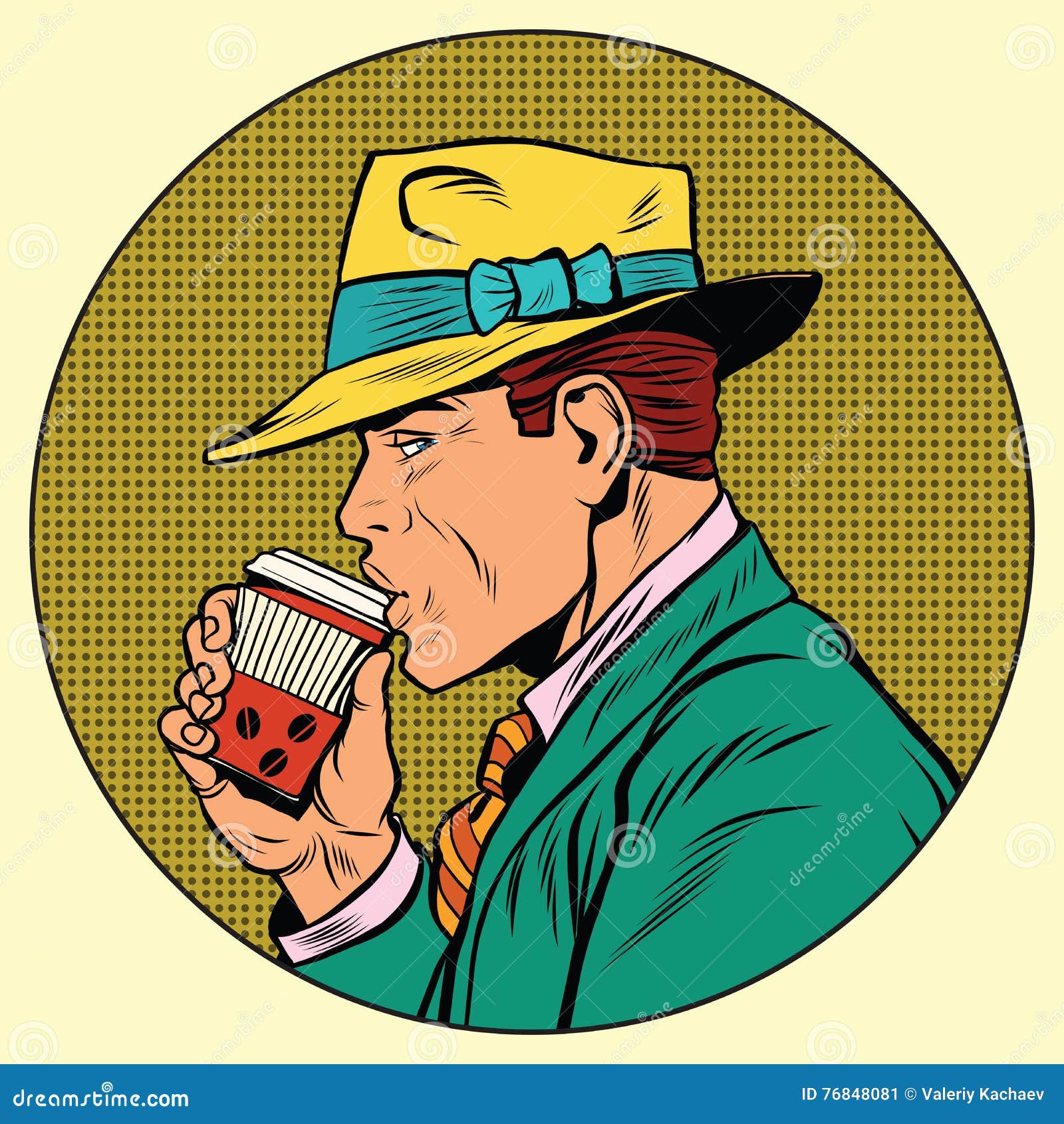 Retro man drinking coffee stock vector. Illustration of gentleman ...