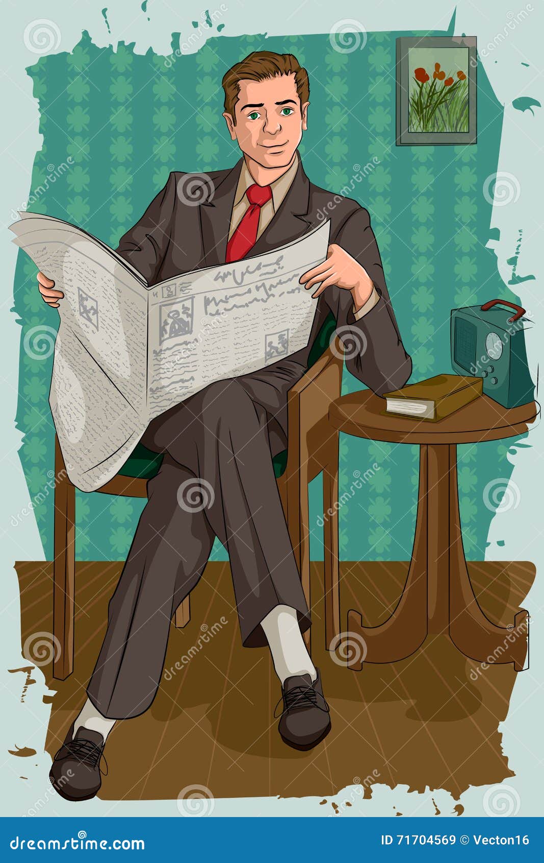 Retro Man Reading Newspaper Stock Illustration - Illustration of design ...
