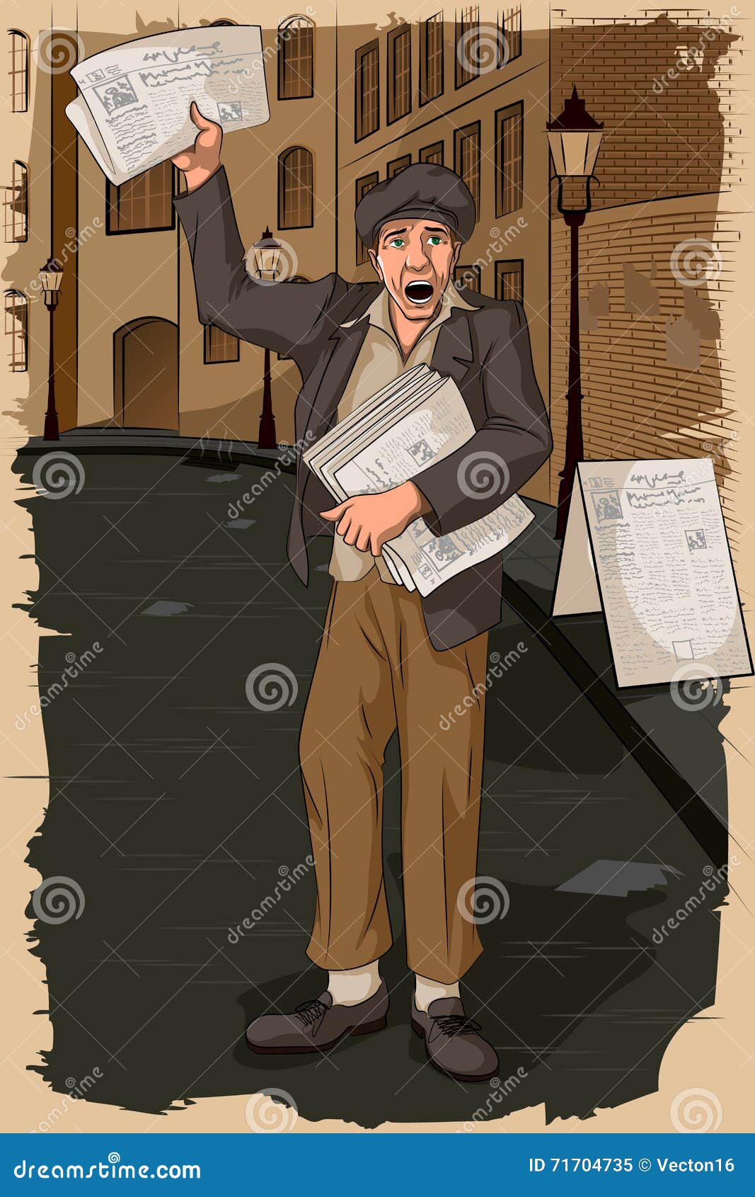 Retro Man Selling Newspaper Stock Illustration - Illustration of ...