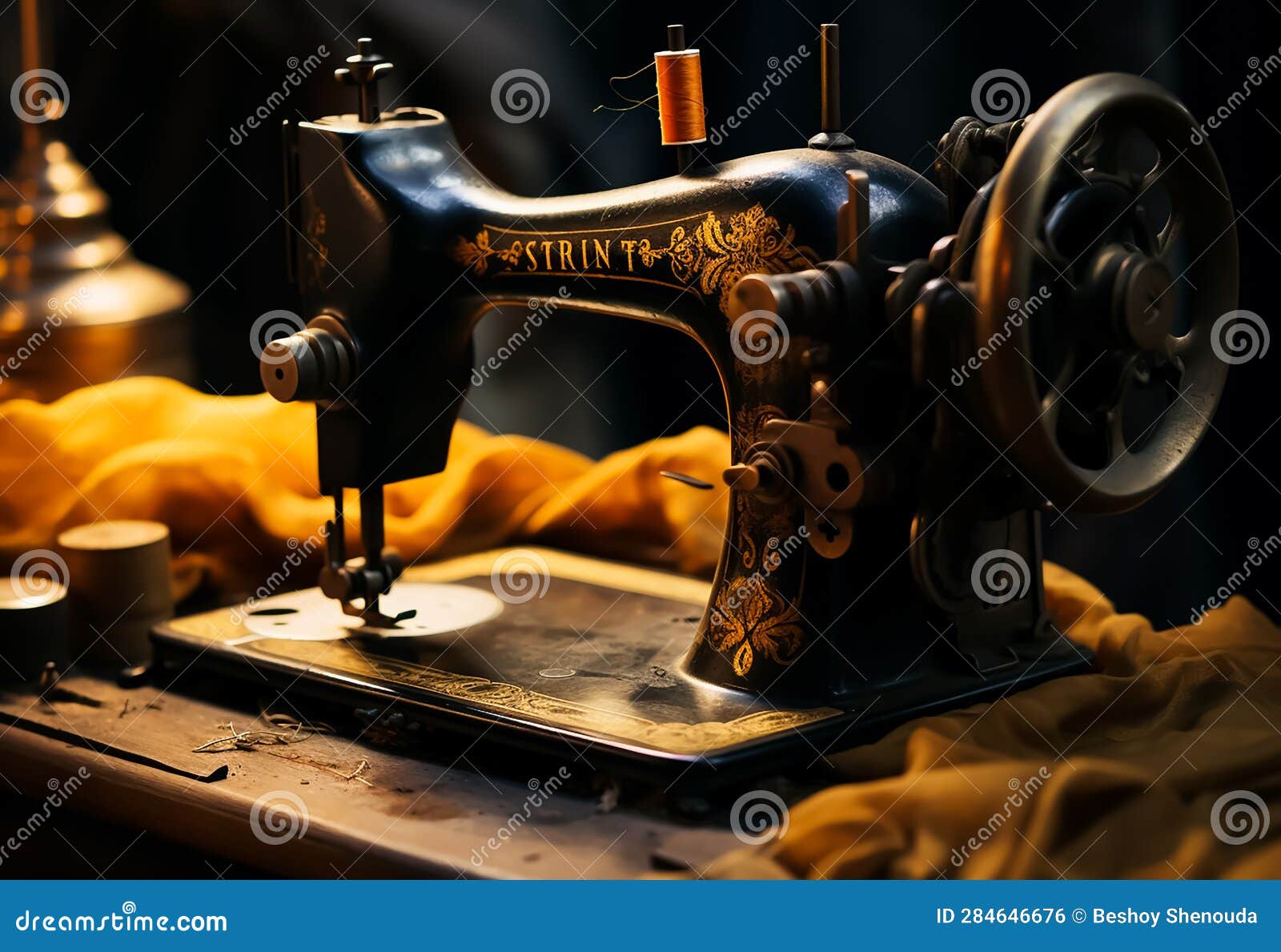Retro Manual Sewing Machine, Antique Black and Gold with Pattern on it ...