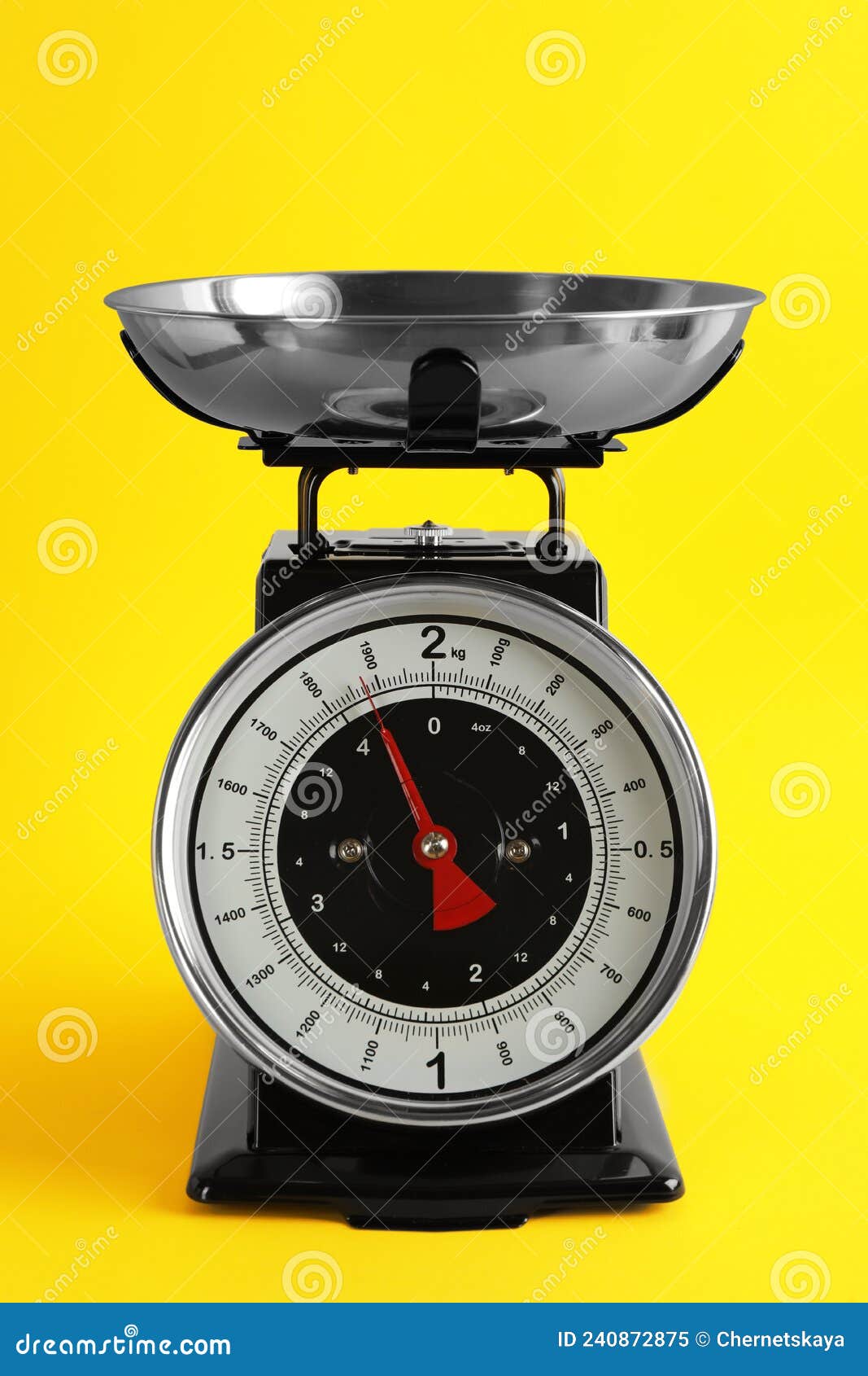 Retro Mechanical Kitchen Scale on Yellow Background Stock Image - Image ...