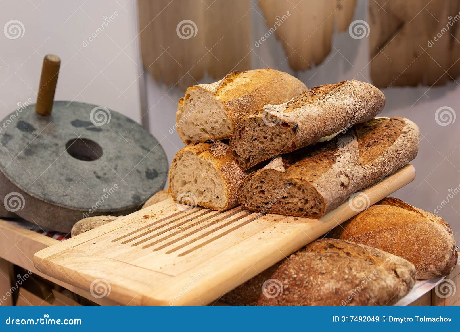 Retro Mechanical Stone Mill and Craft Bakery Bread Stock Image - Image ...
