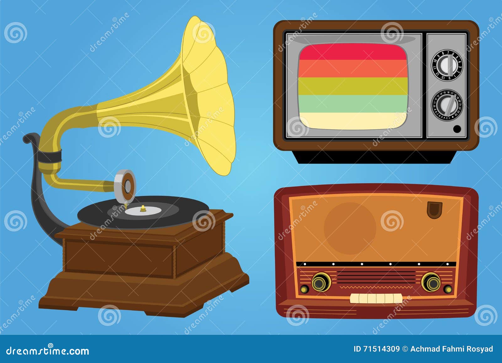 Retro media equipment stock illustration. Illustration of radio - 71514309