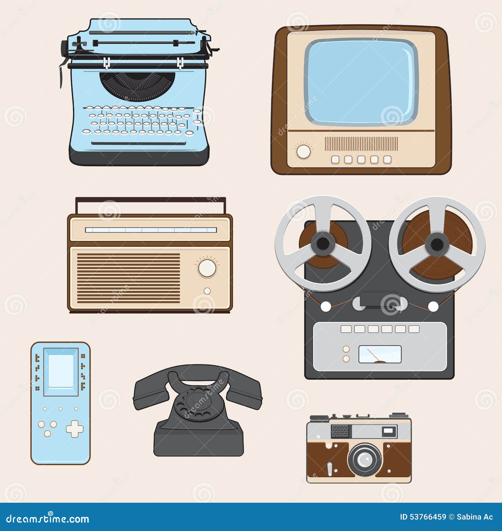 Retro Media Gadgets stock vector. Illustration of vector - 53766459