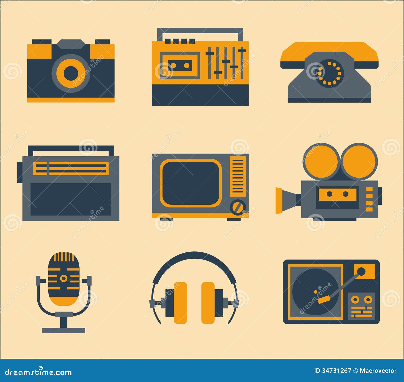 Retro media icons stock vector. Illustration of nostalgia - 34731267