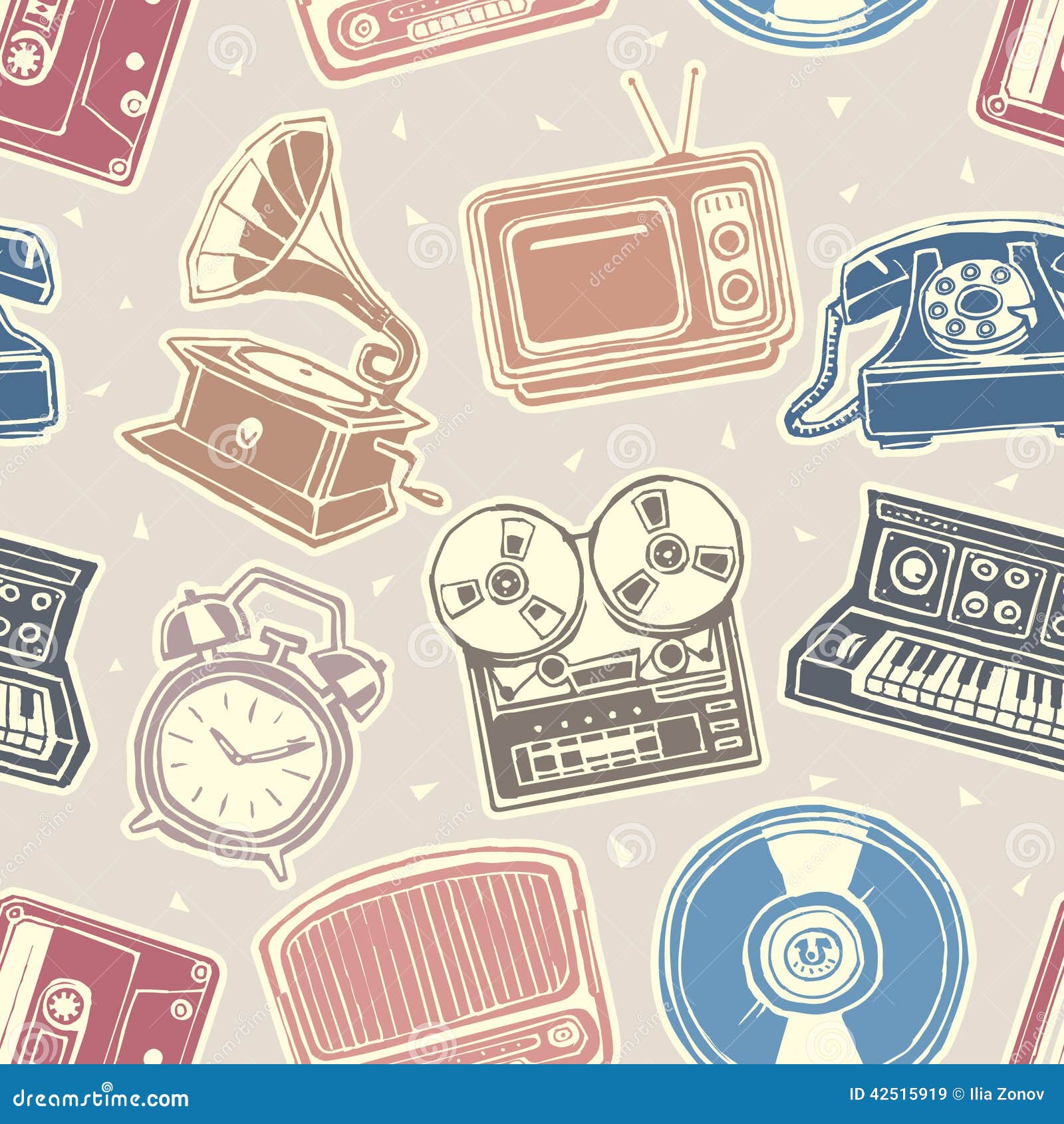 Retro media pattern stock vector. Illustration of cassette - 42515919