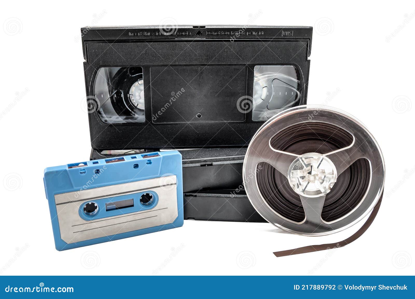 Retro media stuff on white stock photo. Image of reel - 217889792