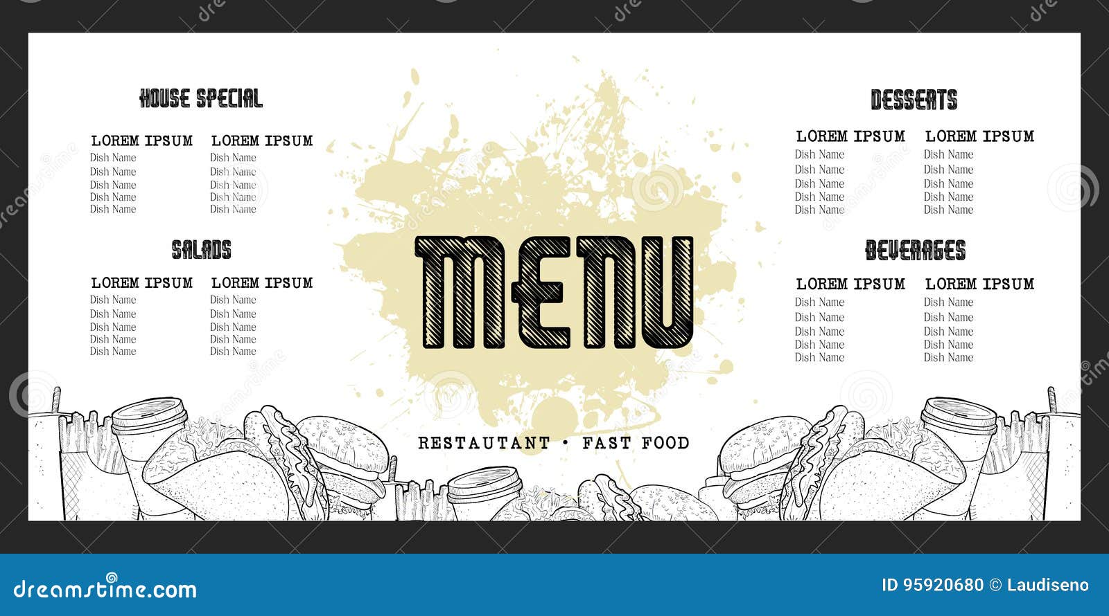 Retro menu design stock illustration. Illustration of restaurant - 95920680