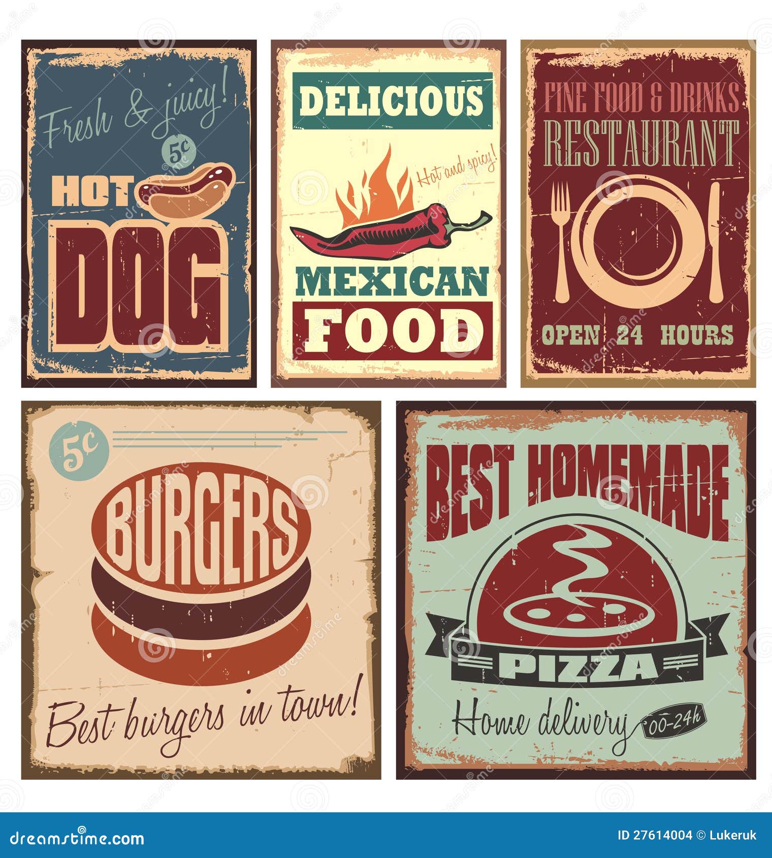 Retro Fast Food Tin Signs Vector Illustration | CartoonDealer.com #31755076