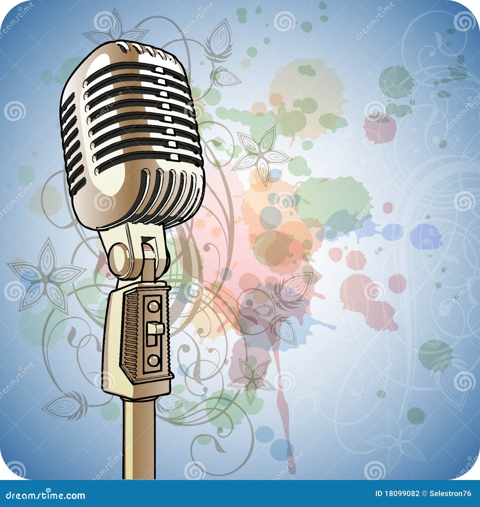 A Retro Microphone On Brown Stage Background Cartoon Vector ...