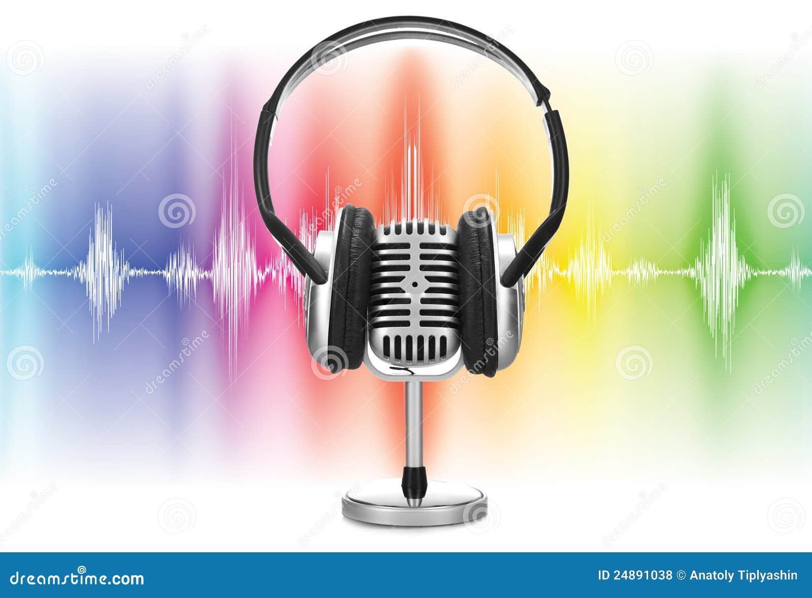 Retro Microphone with Audio Wave Stock Photo - Image of graphic, color ...