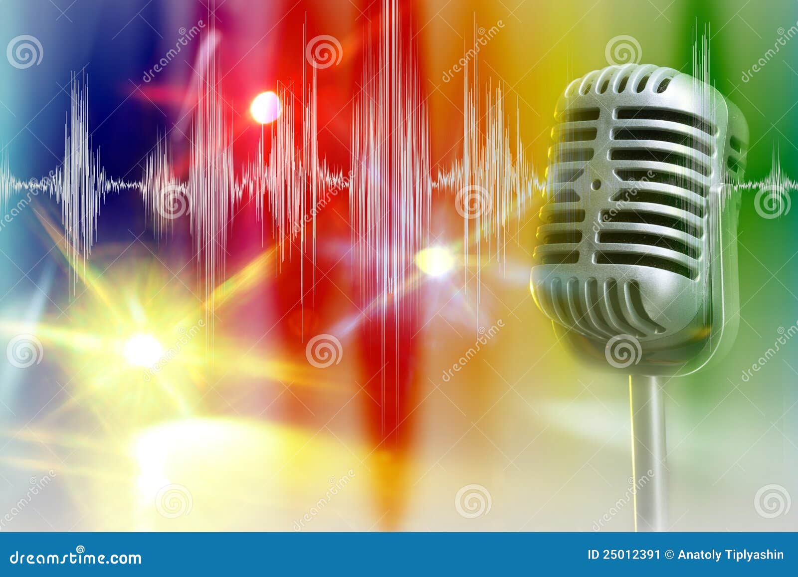 Retro Microphone with Audio Wave Stock Image - Image of music, glitter ...