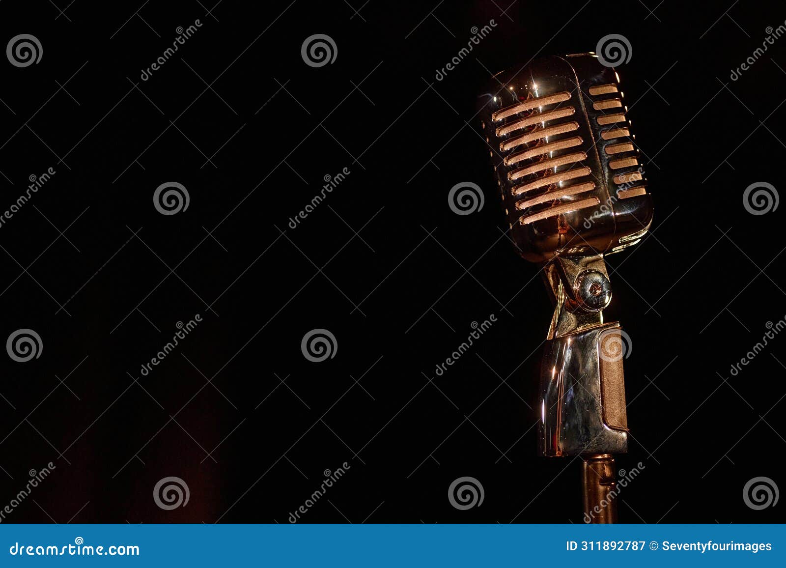 Retro Microphone with Black Background Stock Image - Image of stage ...