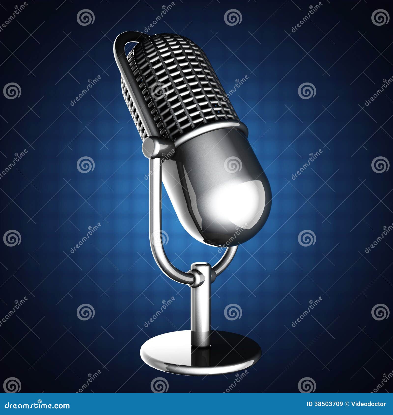 Retro Microphone on Blue Background Stock Illustration - Illustration ...