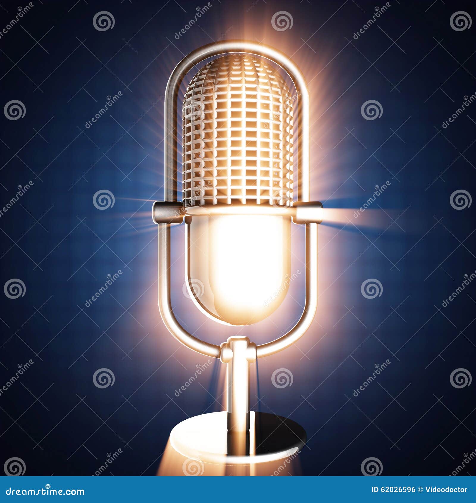 Retro Microphone on Blue Background Stock Illustration - Illustration ...