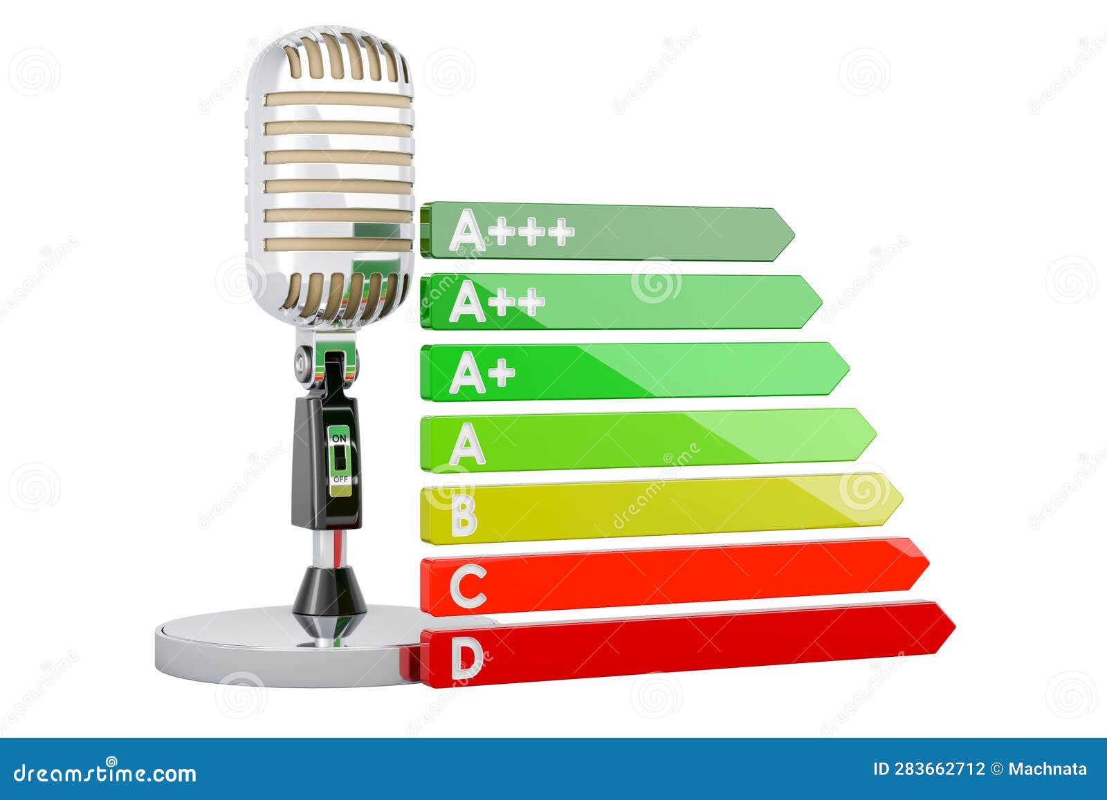 Retro Microphone with Energy Efficiency Chart. 3D Rendering Stock ...