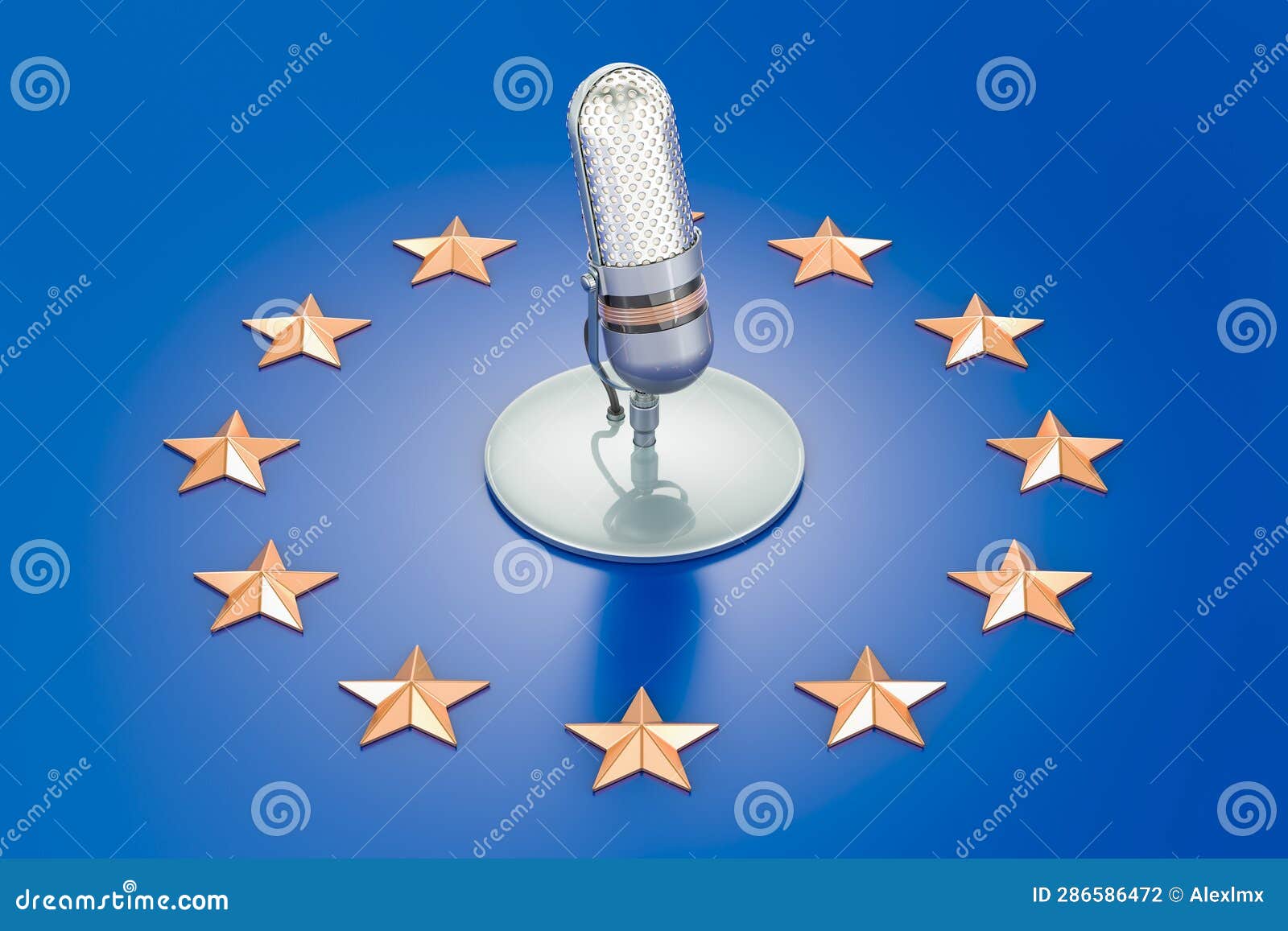 Retro Microphone on the European Union Flag. 3D Rendering Stock ...