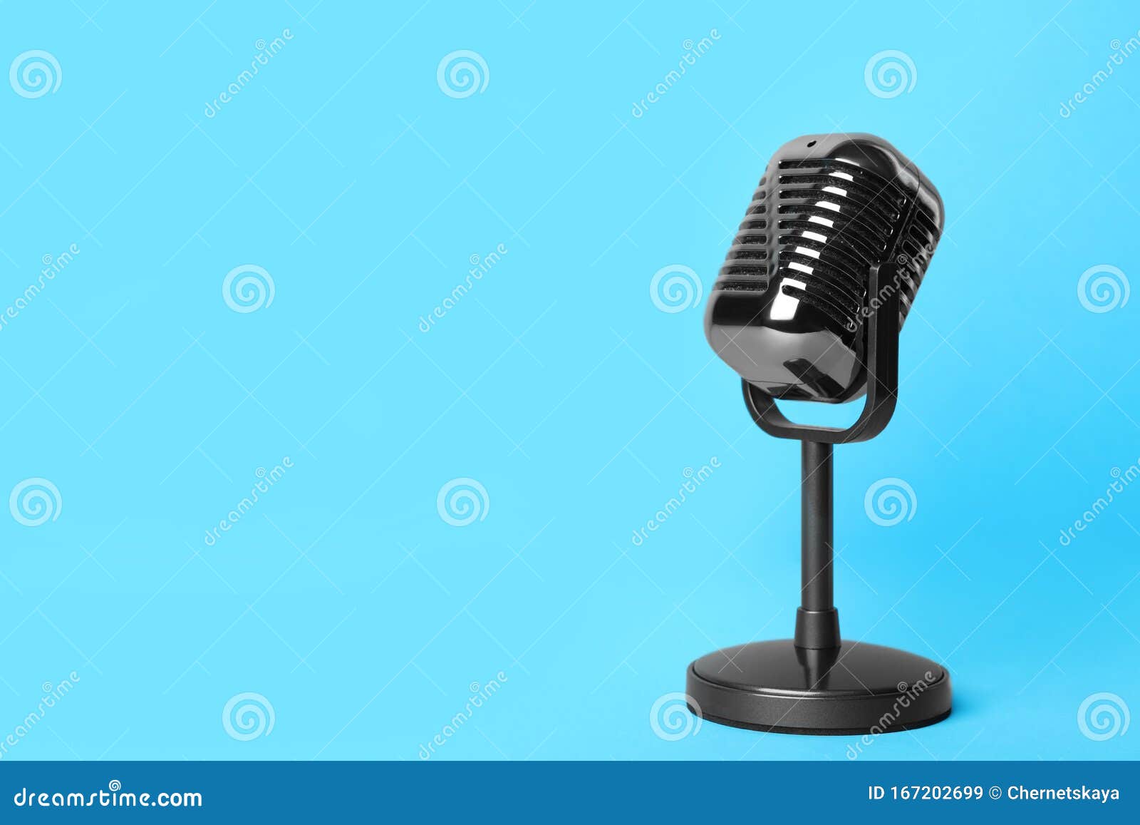 Retro Microphone on Light Blue Background. Interview Stock Image ...
