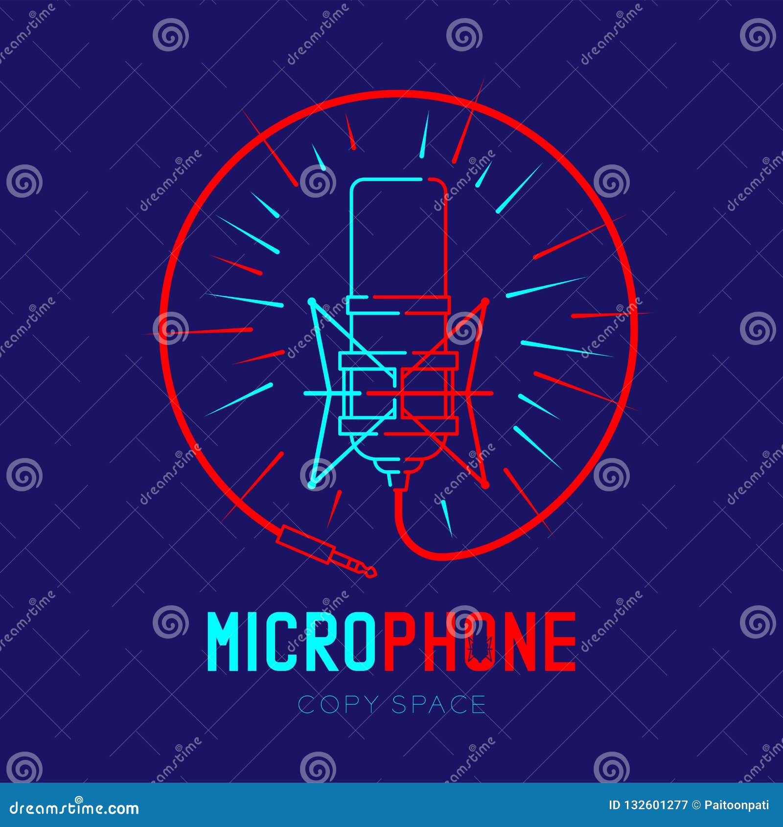 Retro Microphone Logo Icon Outline Stroke with Radius in Circle Frame ...