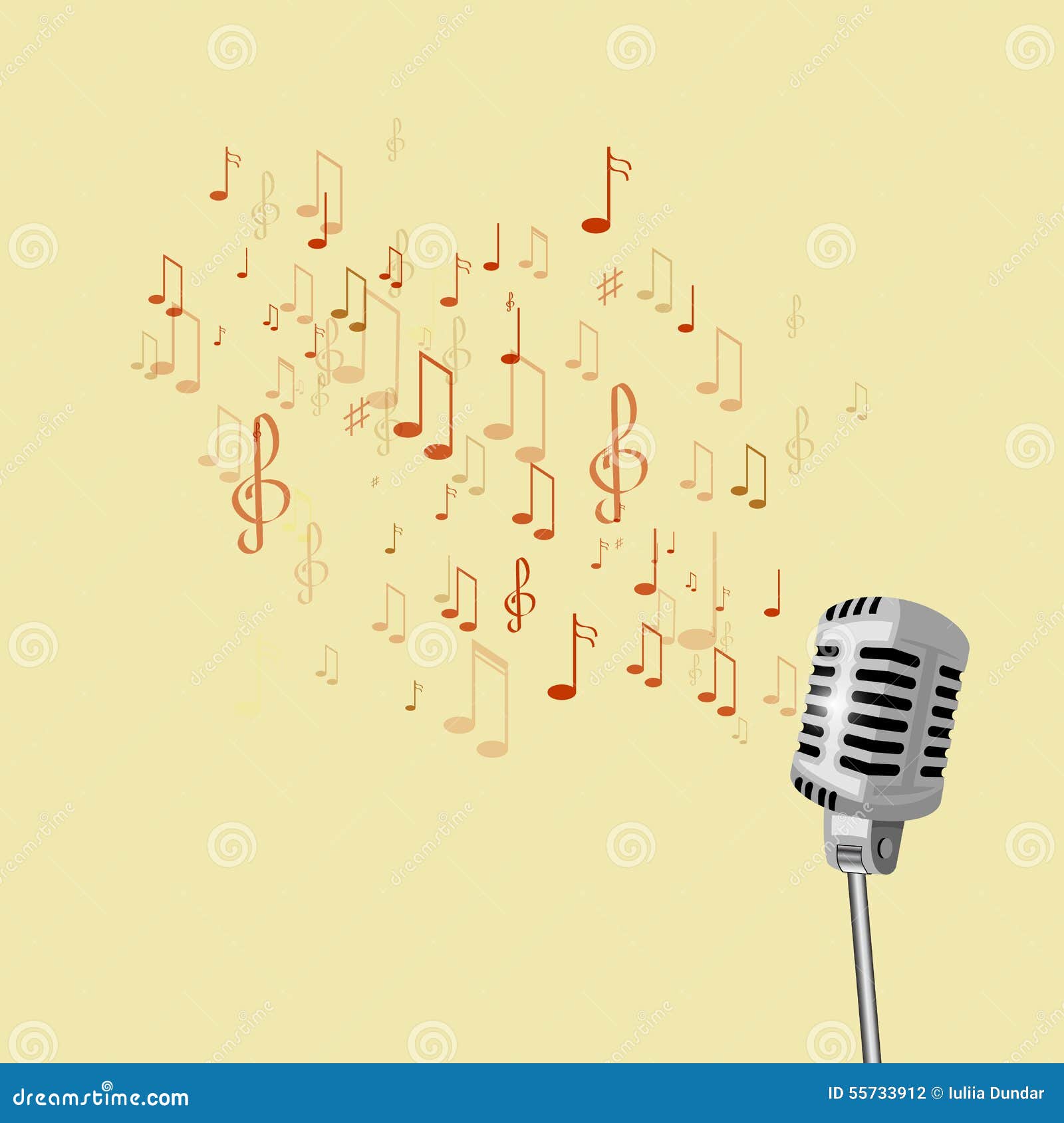 Retro Microphone and Musical Notes. Stock Illustration - Illustration ...