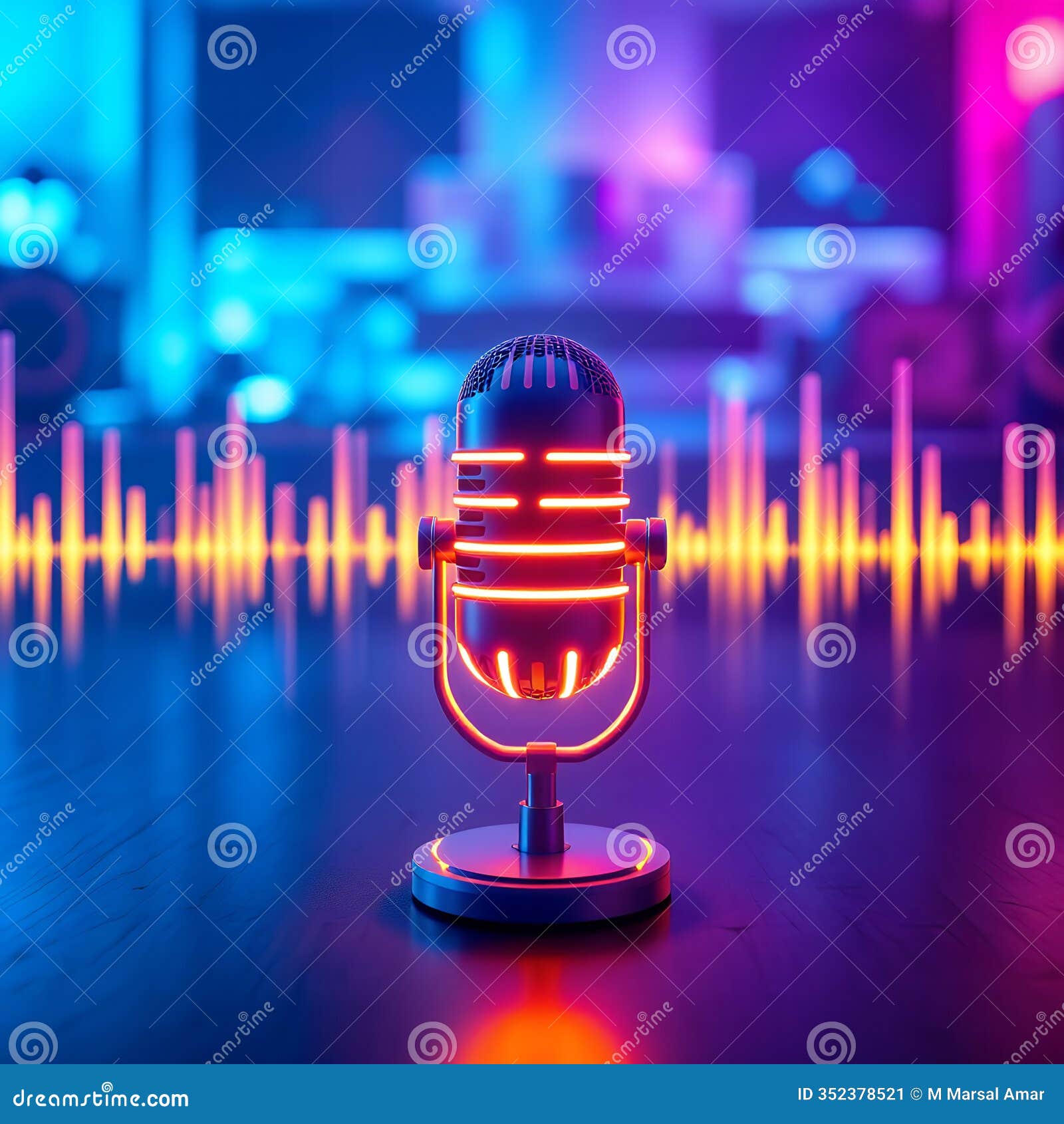 Retro Microphone in Neon Lights: Podcast, Radio, Music Broadcasting ...