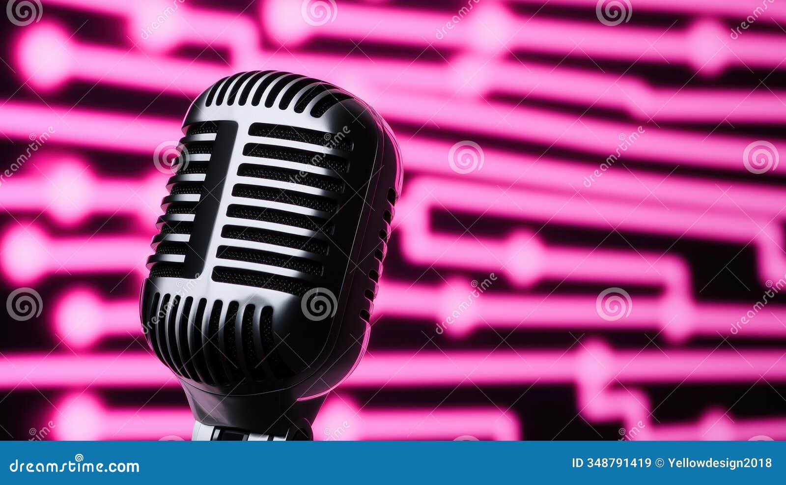 Retro Microphone with Neon Pink Abstract Background in a Futuristic ...