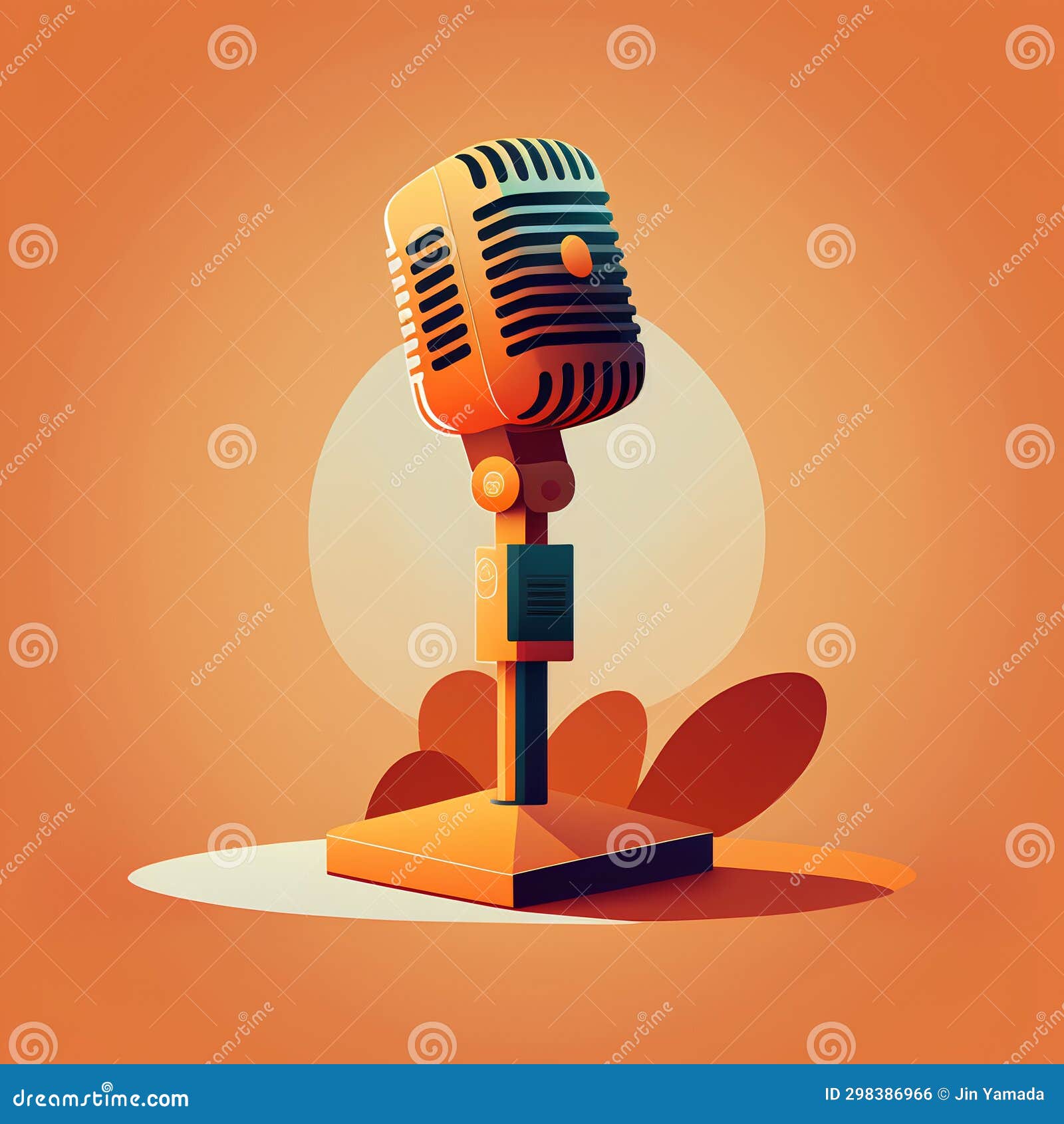 Retro Microphone on Orange Background. Vector Illustration in Cartoon ...