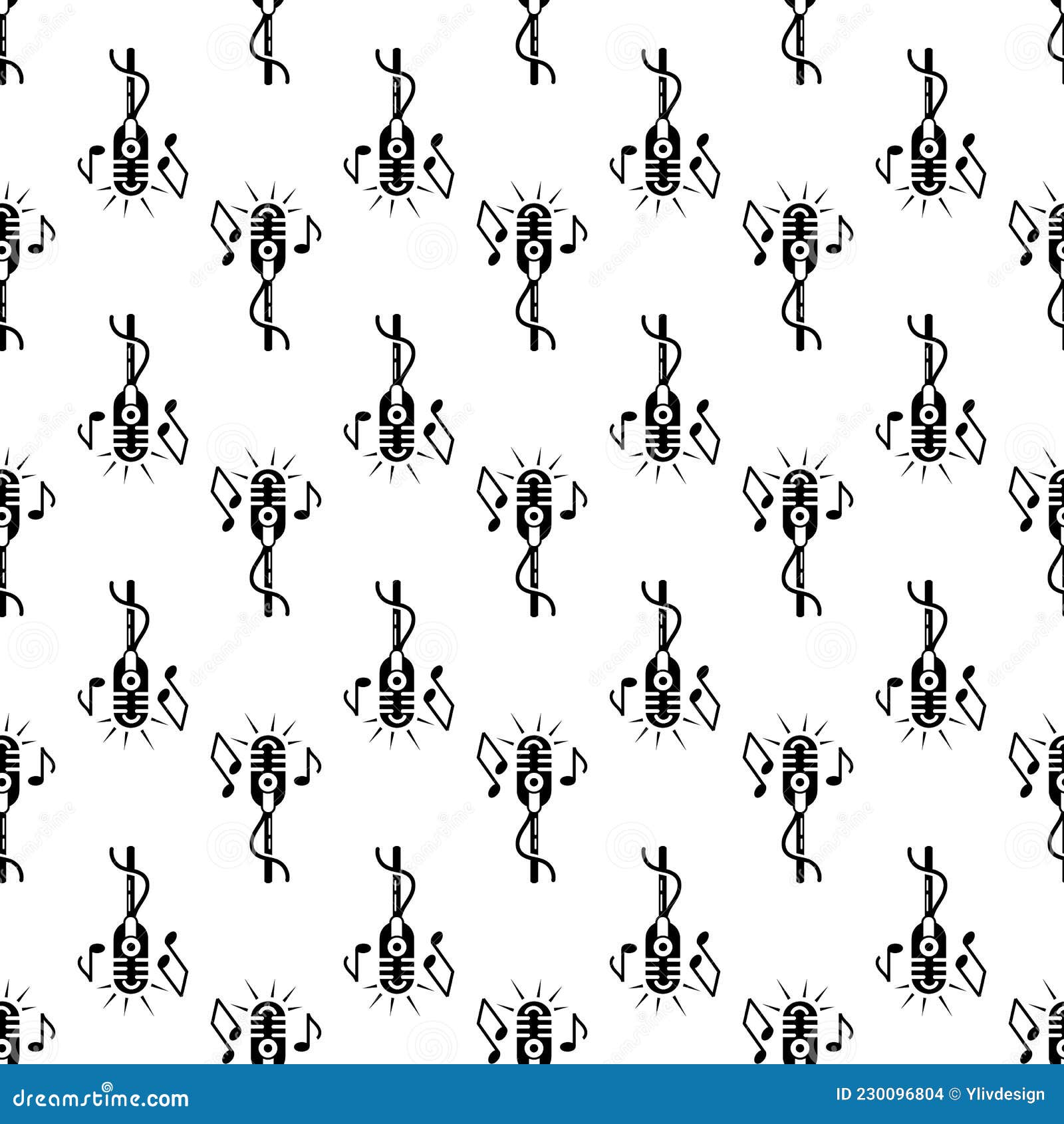 Retro Microphone Pattern Seamless Vector Stock Vector - Illustration of ...