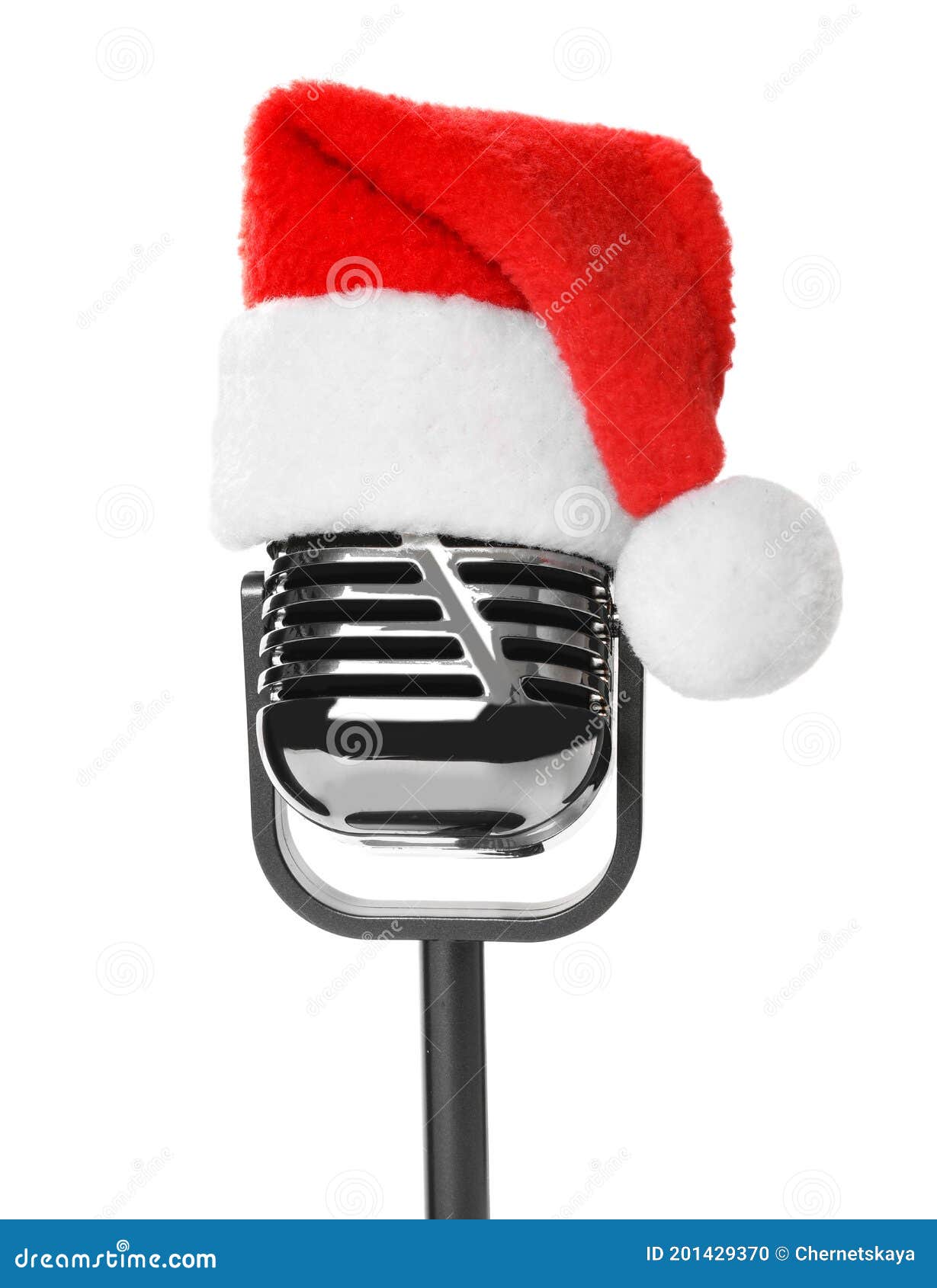 Retro Microphone with Santa Hat Isolated on White. Christmas Music ...